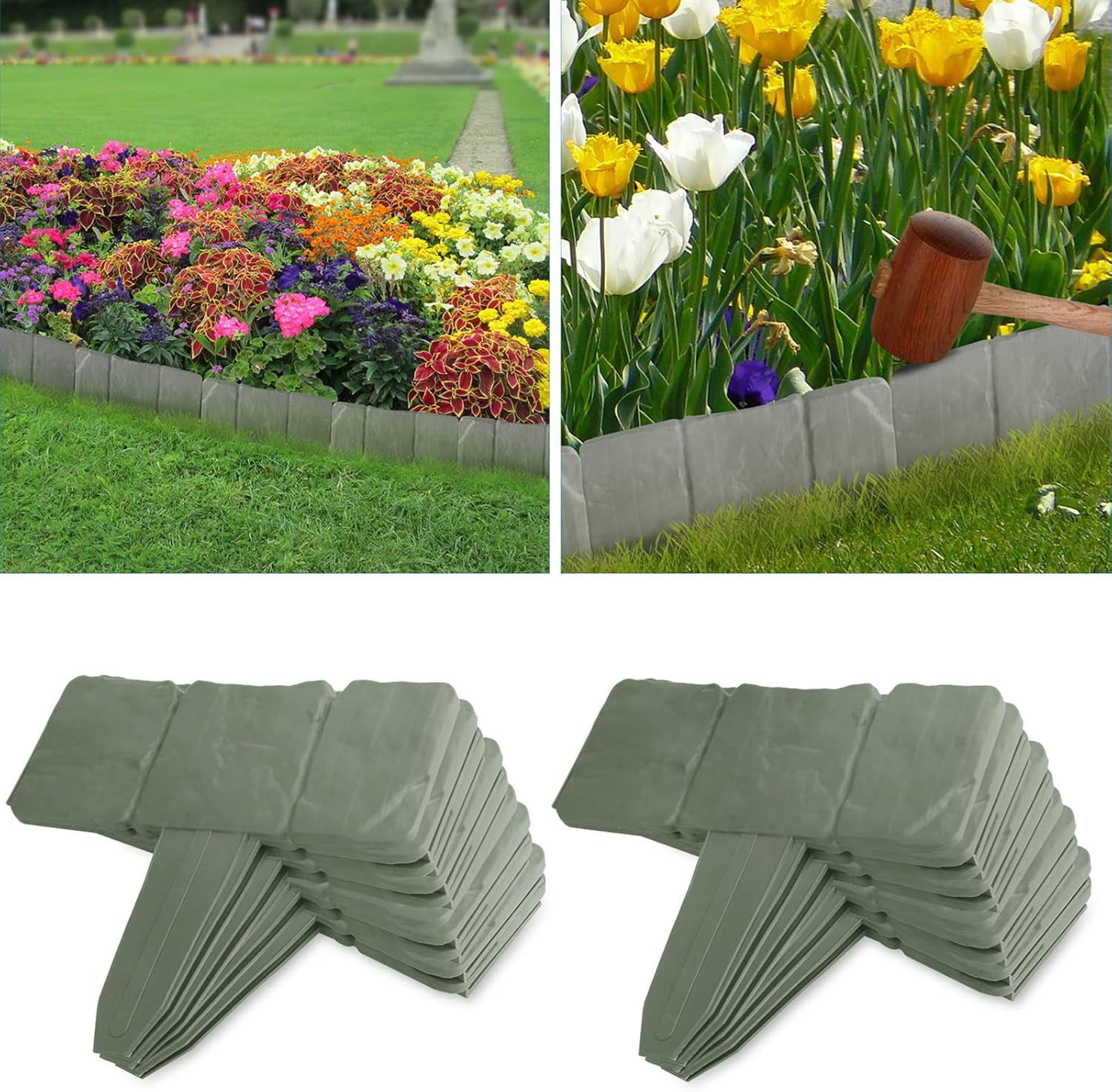 Garden Edging Border, 20 PCS Plastic Garden Landscape Cobbled Stone ...