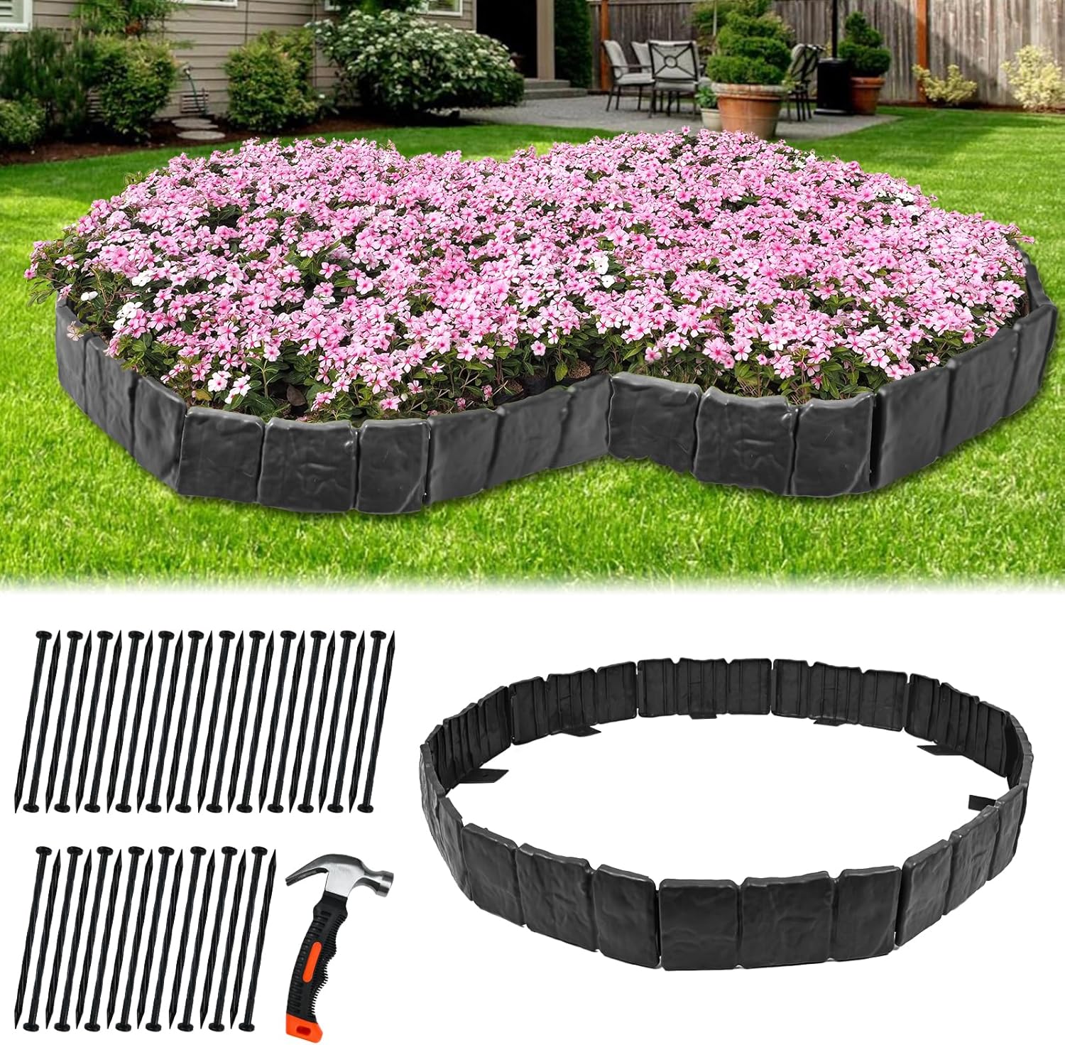 Garden Edging Border,32 FT Plastic Landscape Edging No Dig for Flower ...