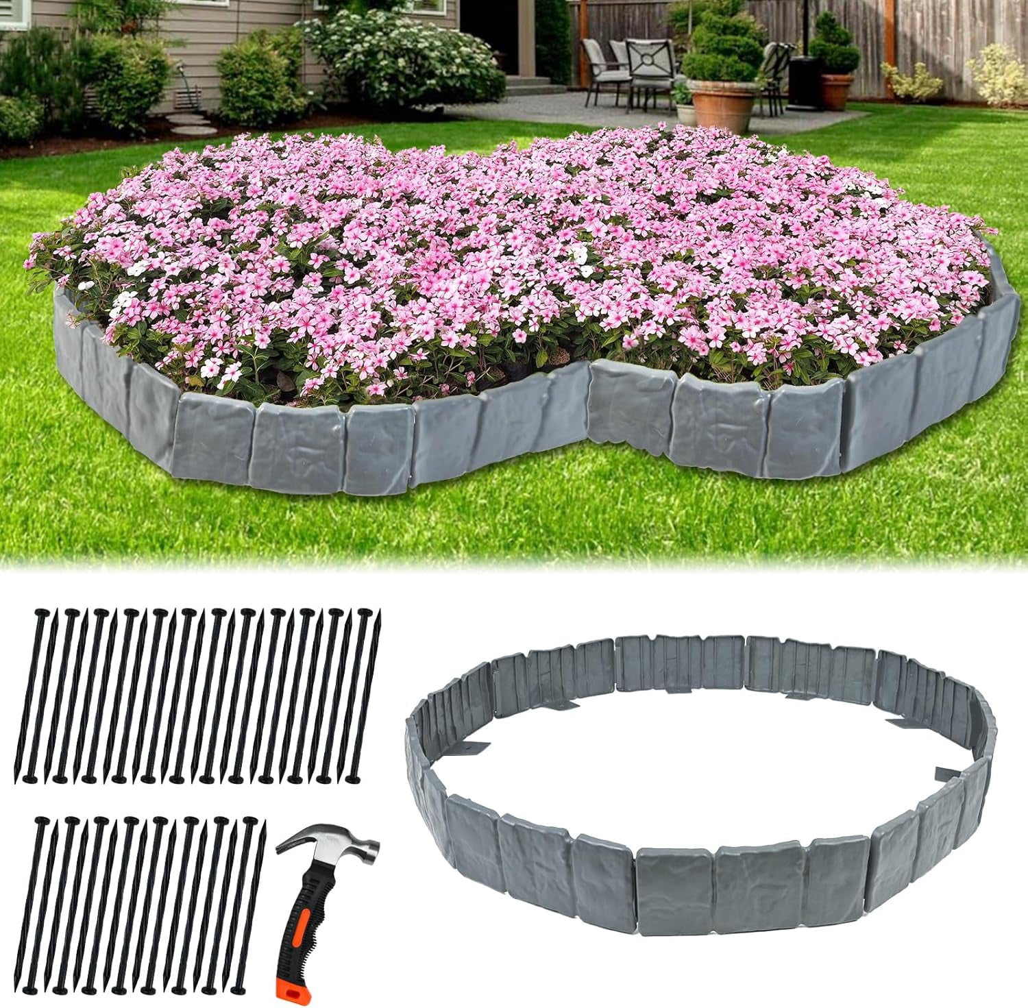 Garden Edging Border, 32 FT Plastic Landscape Edging No Dig for Flower ...