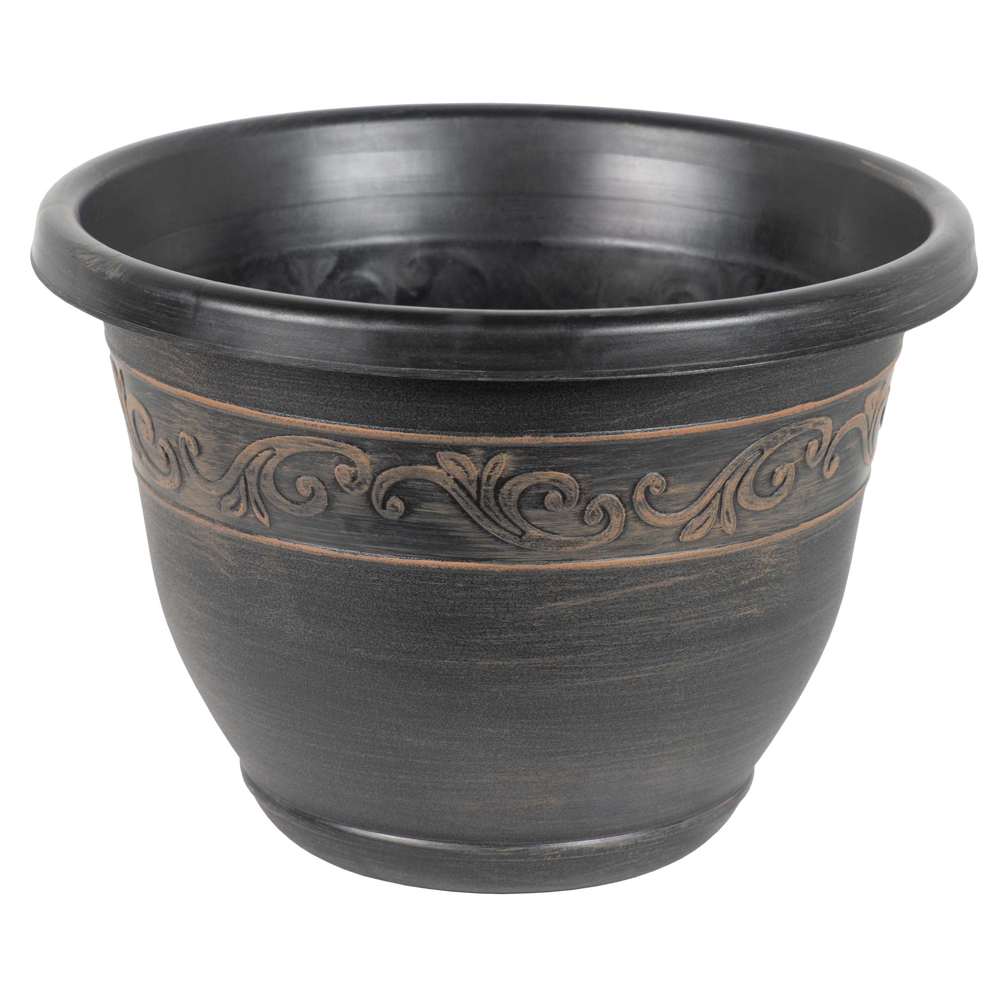 Garden Elements Indoor/Outdoor Plastic Tulip Banded Round Flower Pot ...