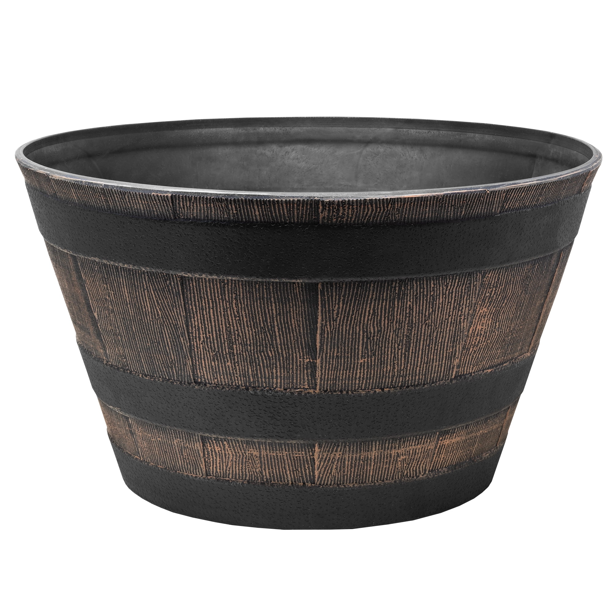 Garden Elements Timberline Barrel-Style Round Planter, Brown, 18in ...