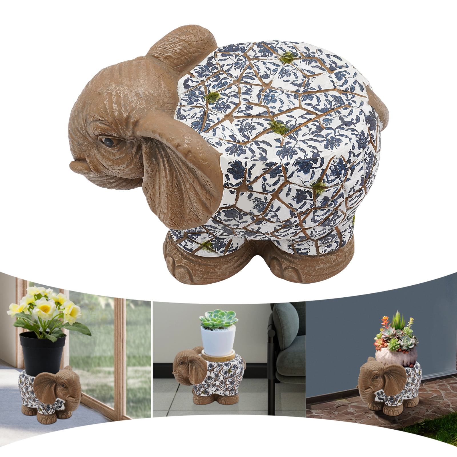 Garden Elephant Decorative Stool for Indoor Outdoor Blue and White ...