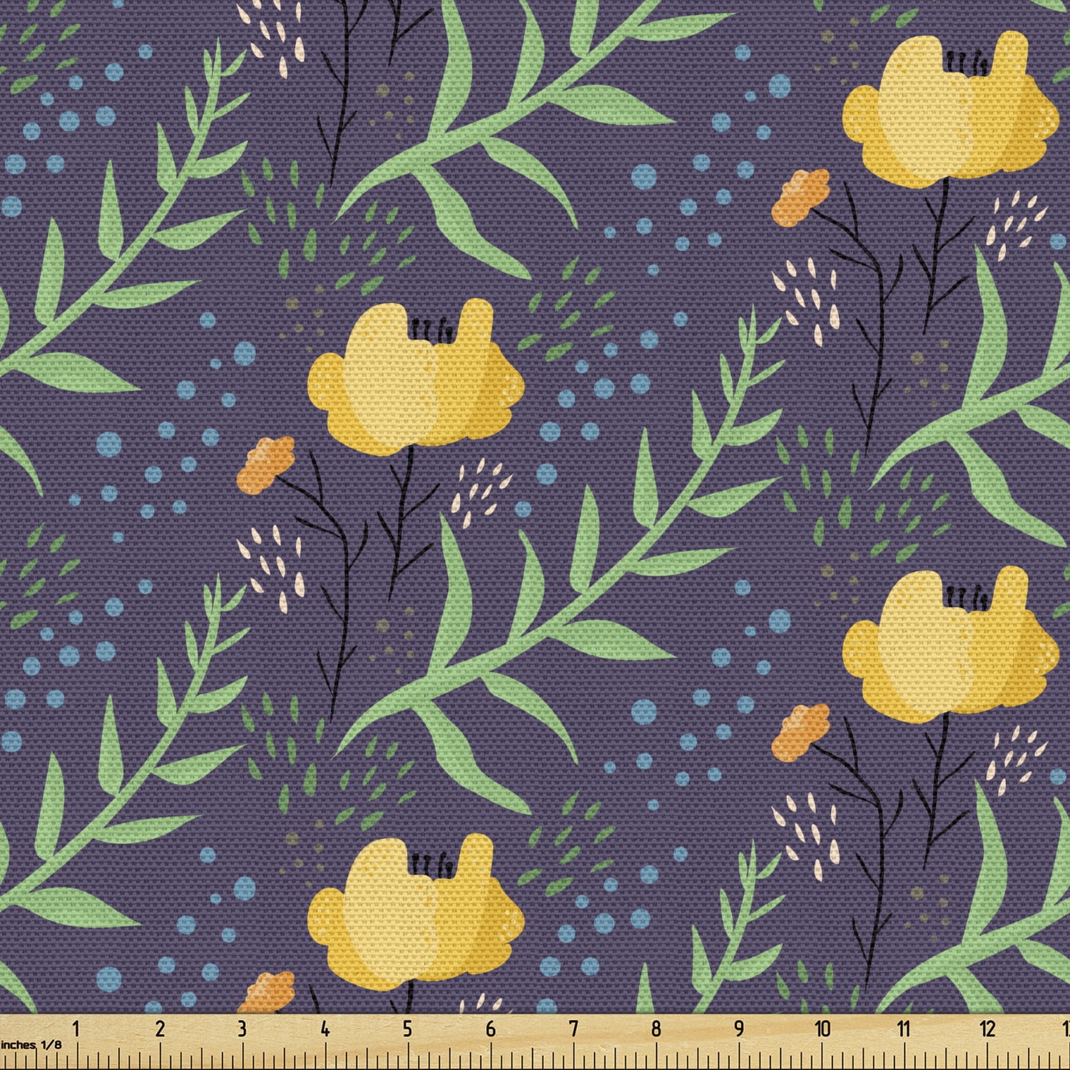 Garden Fabric by the Yard Upholstery, Night Blue Backdrop with Floral ...
