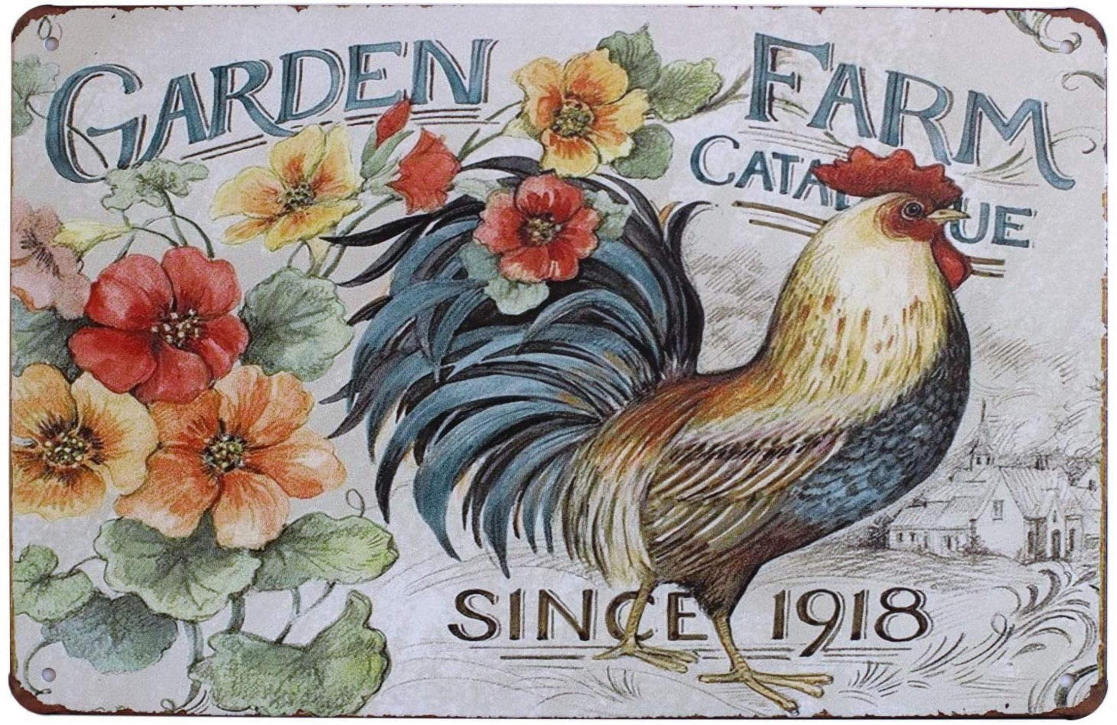 Garden Farm Rooster Metal Sign Vintage Plaque Wall Decor - Walmart.com