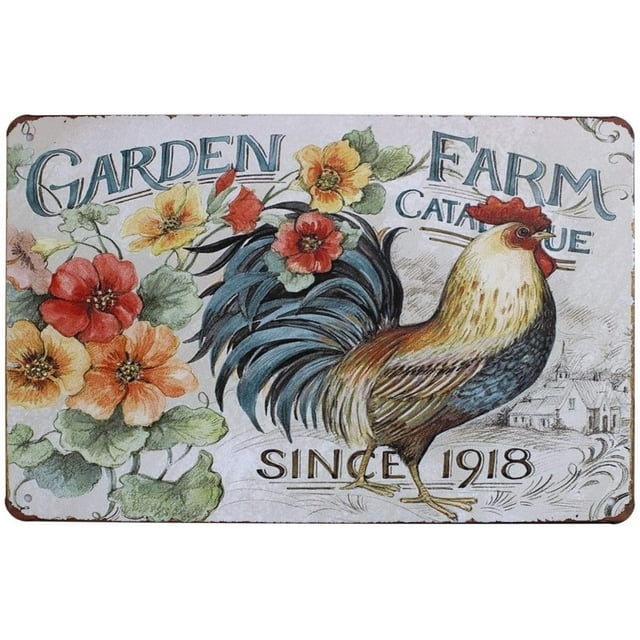 Garden Farm Rooster Metal Sign Vintage Plaque Wall Decor - Walmart.com