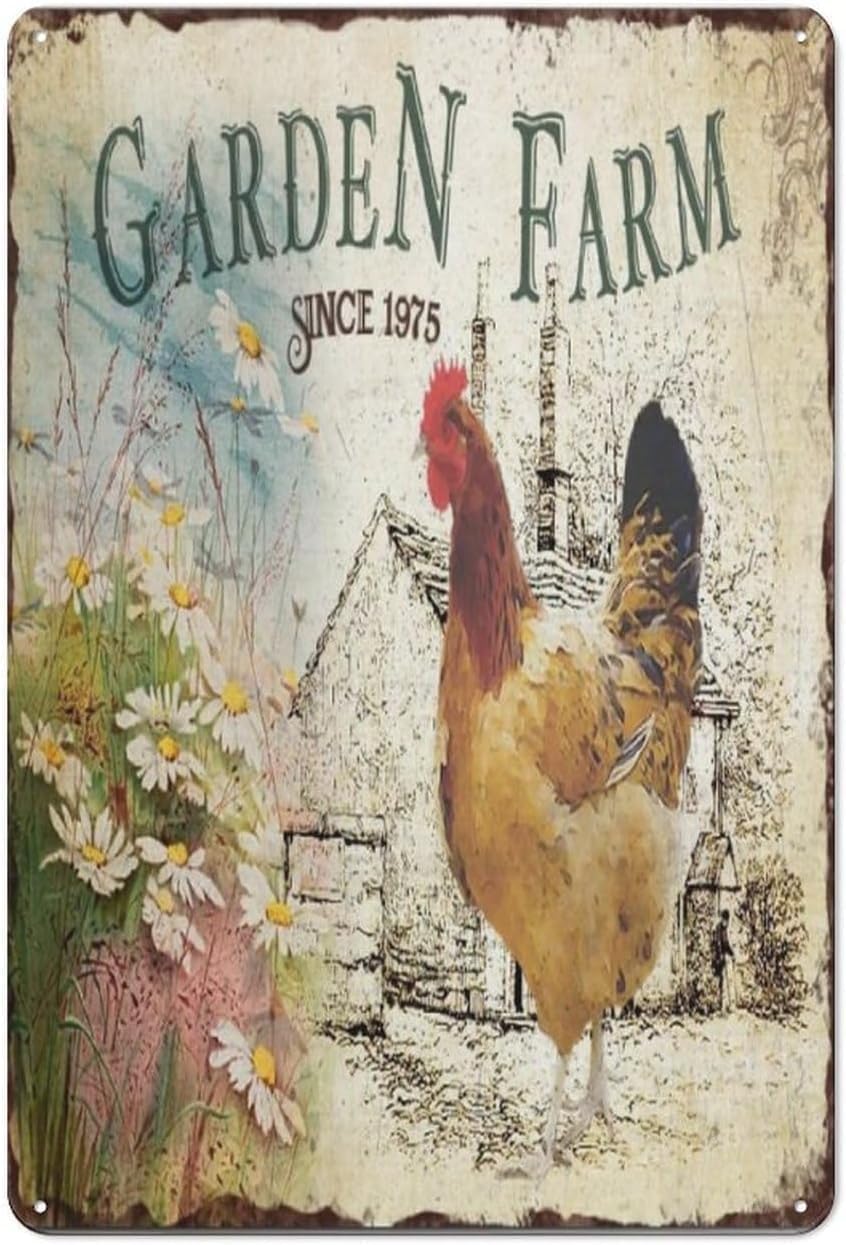 Garden Farm Since 1975 Hanging Sign Chic Rooster Painting Metal Sign ...