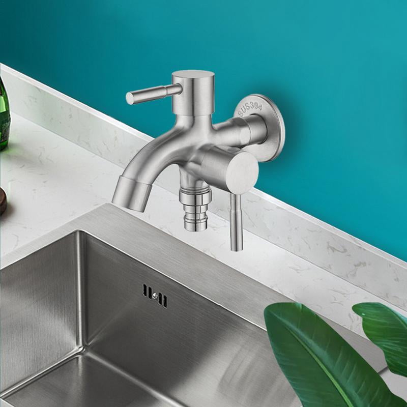 Garden Faucet Double Outlet Stainless Steel Tap Outdoor Garden Double ...