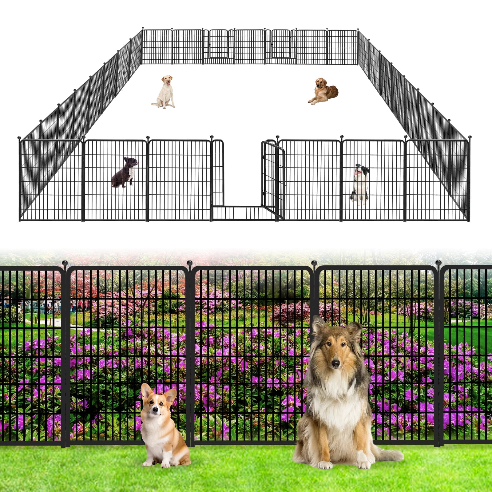 Garden Fence 30 Panels 69ft(L)×40in(H) Animal Barrier Decorative Metal ...
