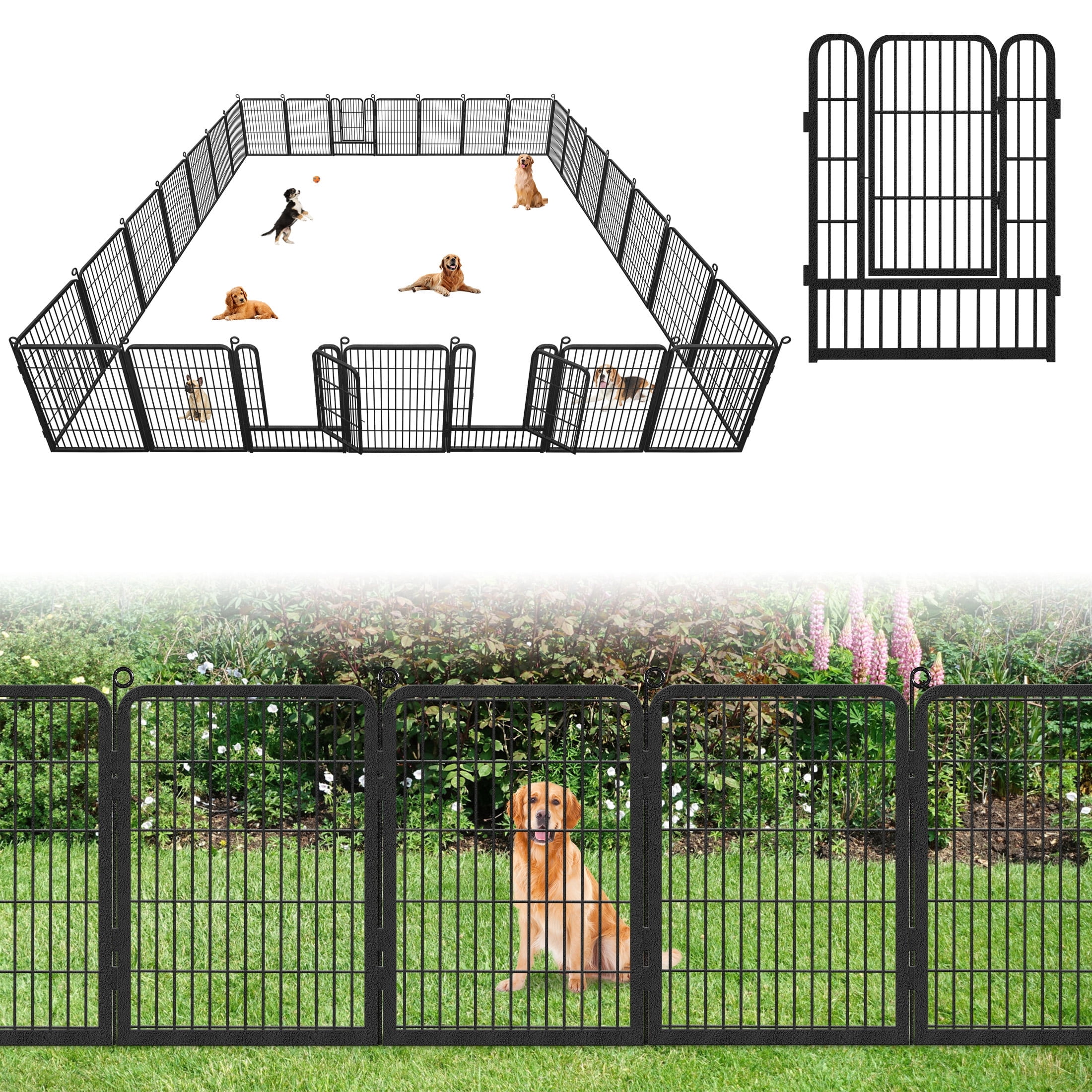 Garden Fence 61ft(L)×32in(H) No Dig Fence Panels with Gate Fencing for Yard Animal Barrier ...