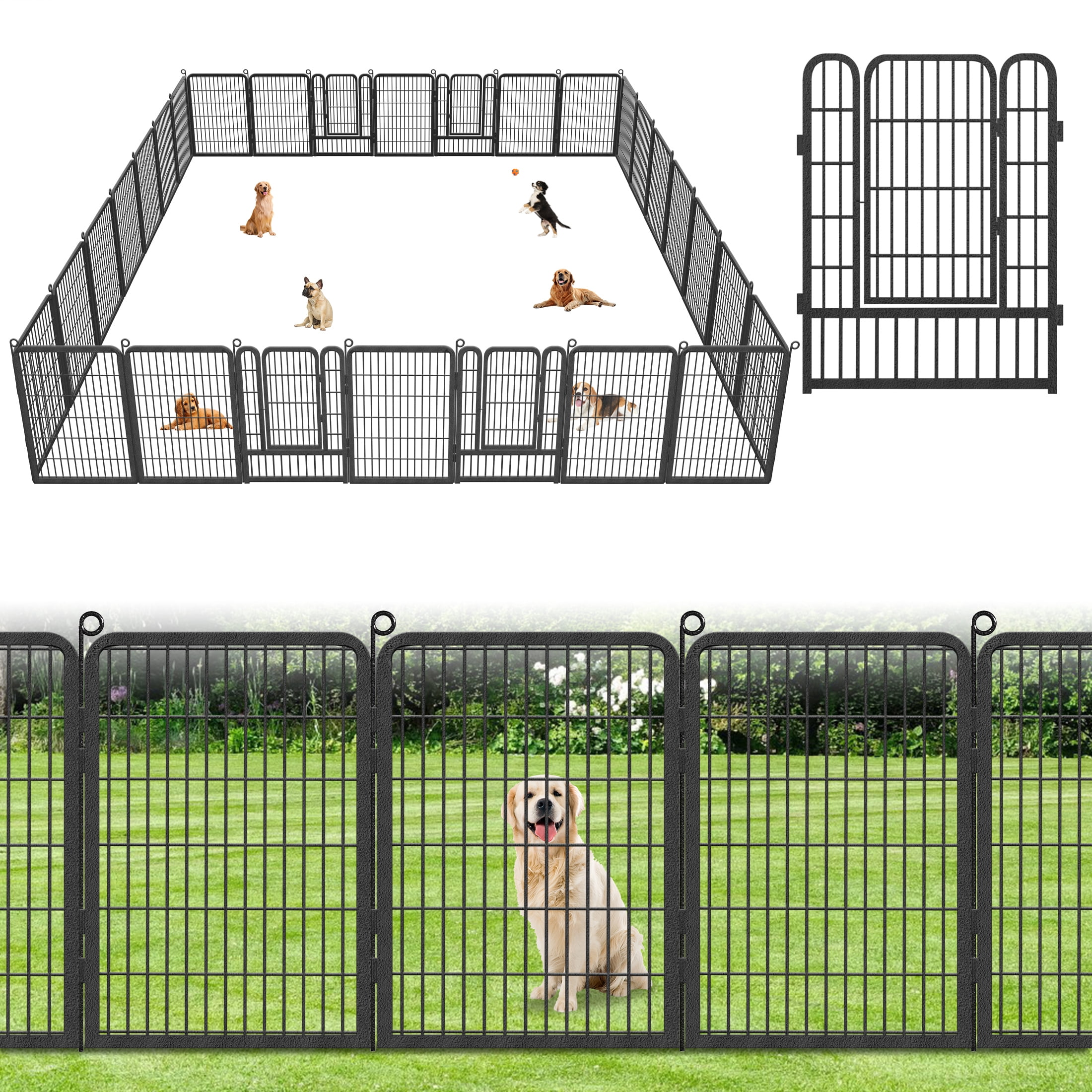 Garden Fence 63ft(L)×40in(H) No Dig Fence Panels with Gate Fencing for ...