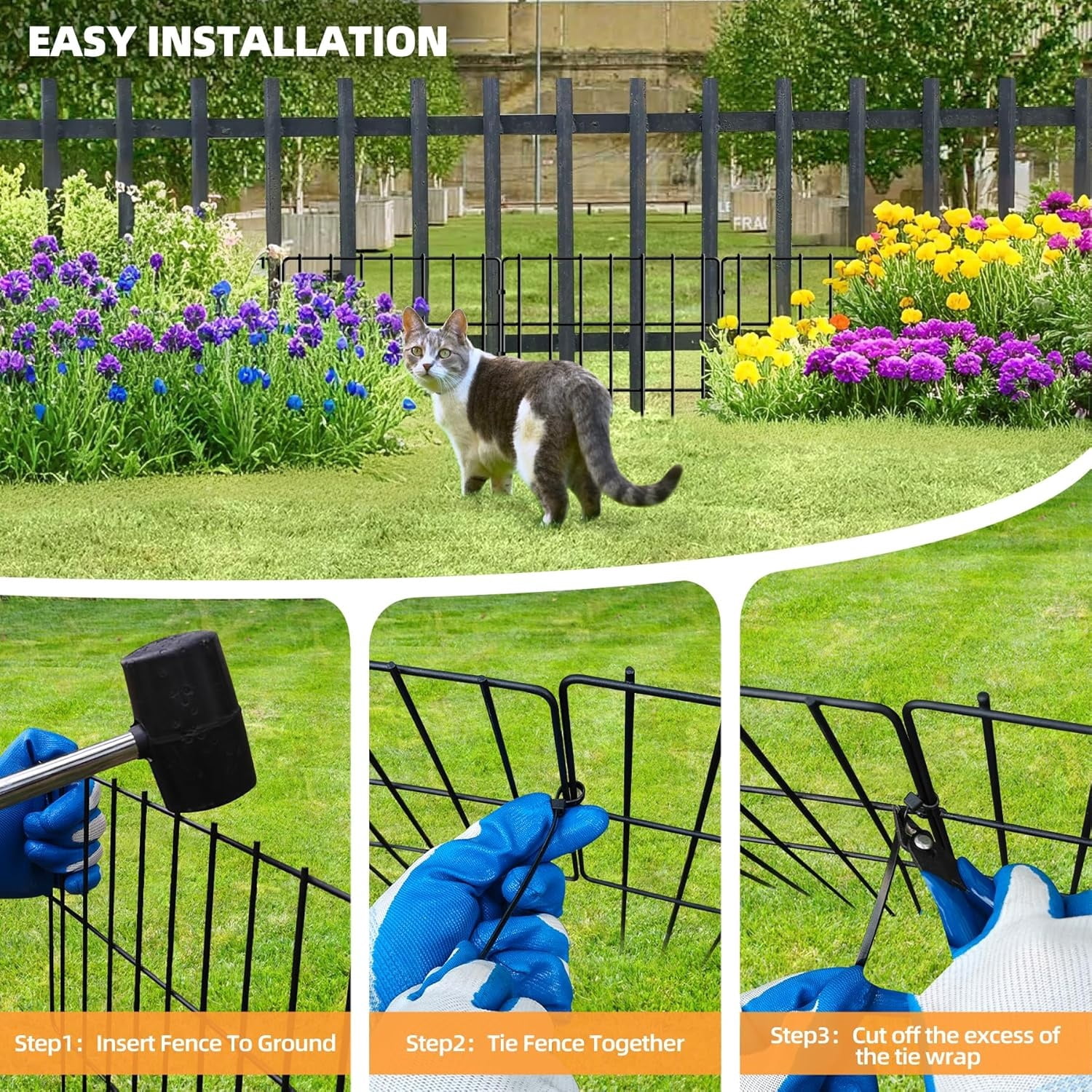 Garden Fence Animal Barrier, 30 Panels No Dig Fence 42.5ft(L) x13in(H ...