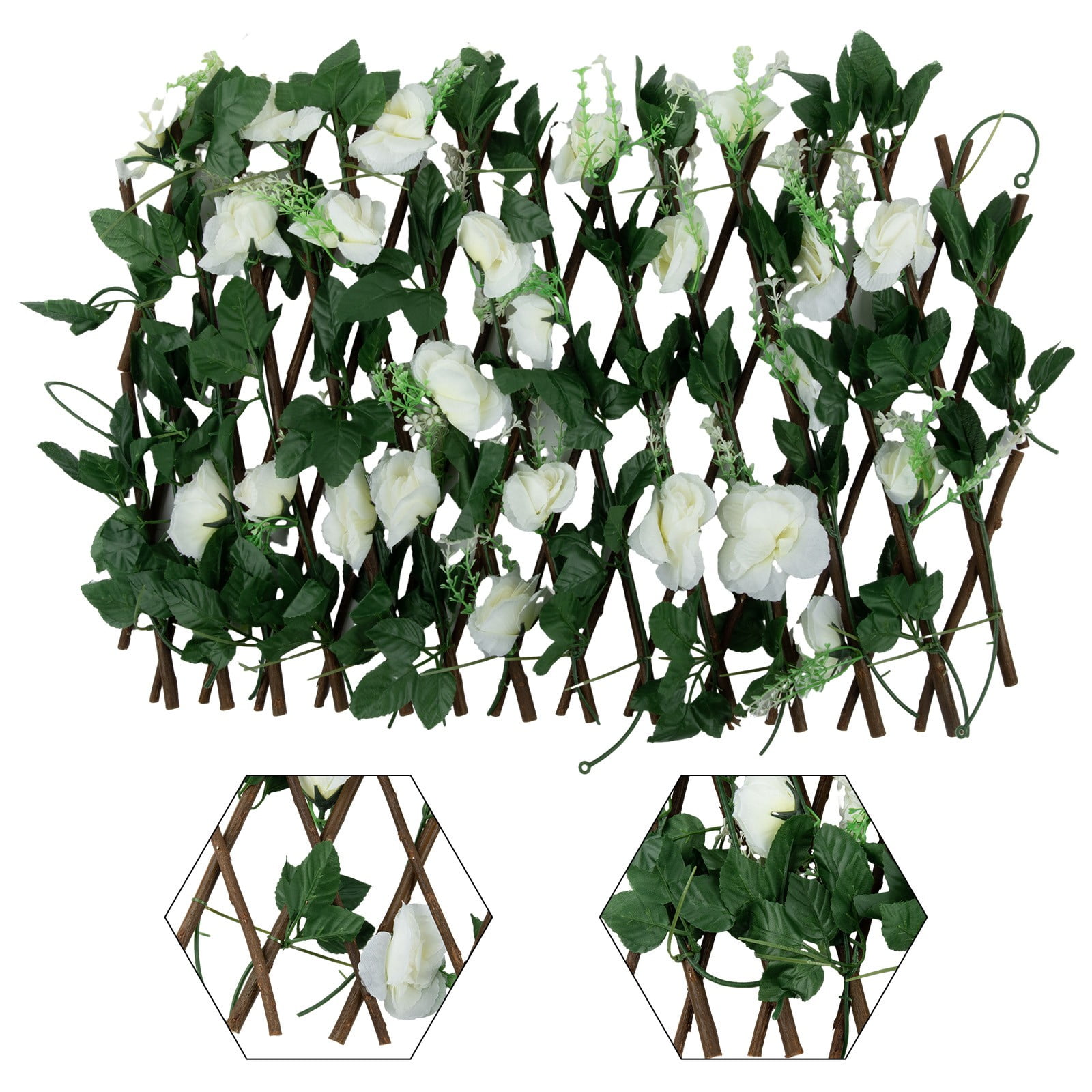 Garden Fence Expanding Trellis Artificial Flower Garden Wall Leaf Wood ...