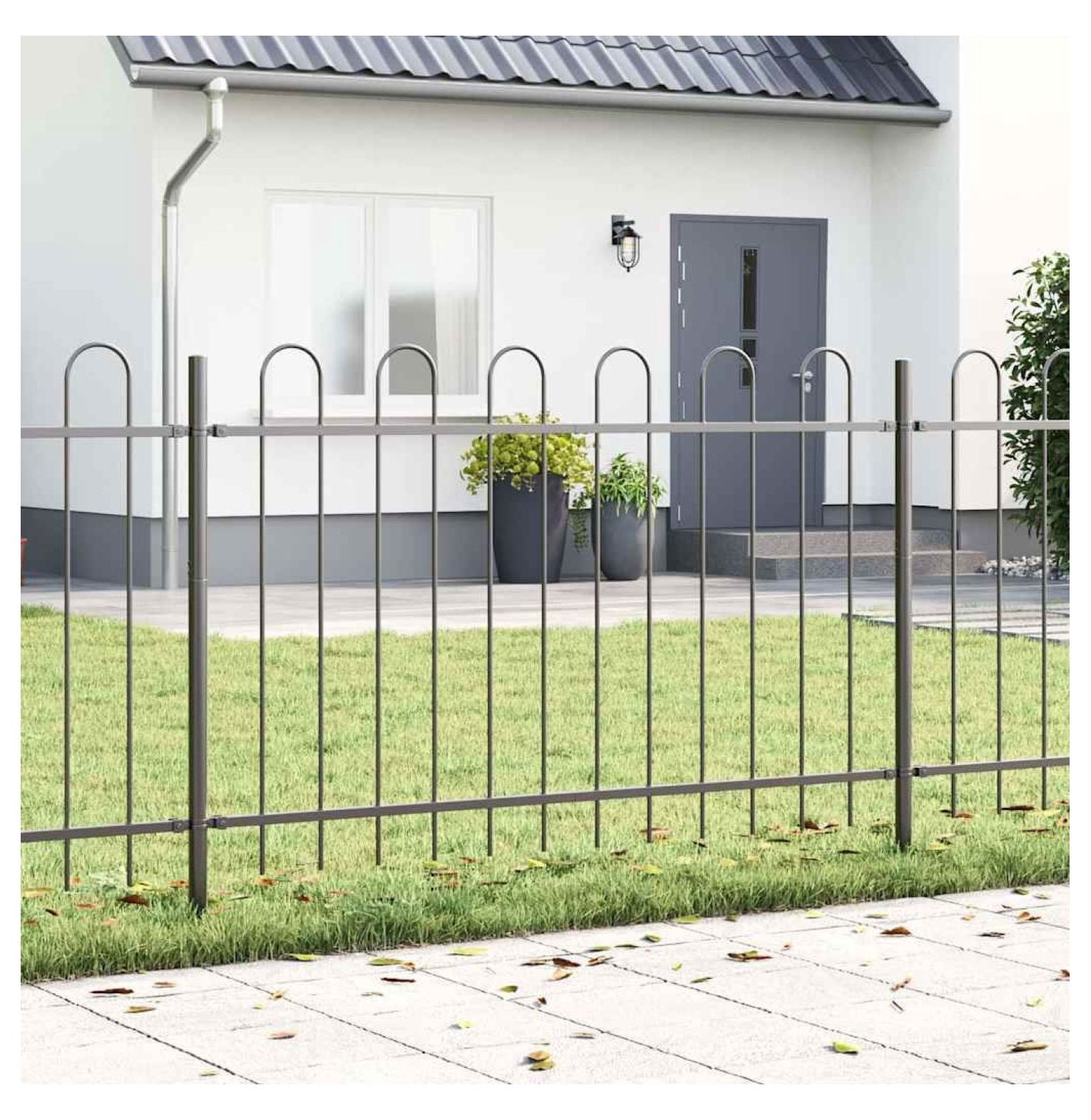 Garden Fence Panel Grey 5.58x3.28 ft - Powder Coated Steel Outdoor ...