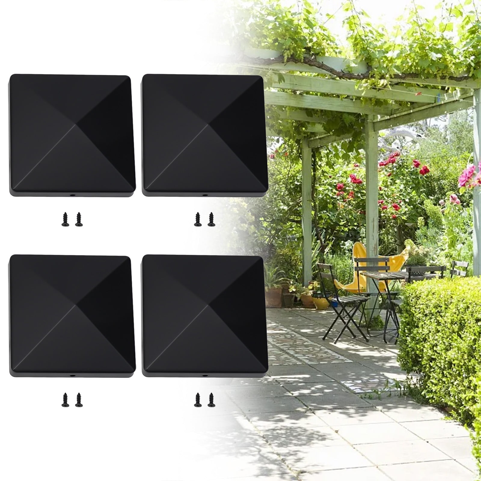 Garden Fence Post Cap 4x4 Inch Black ABS Plastic Cover Protector For ...