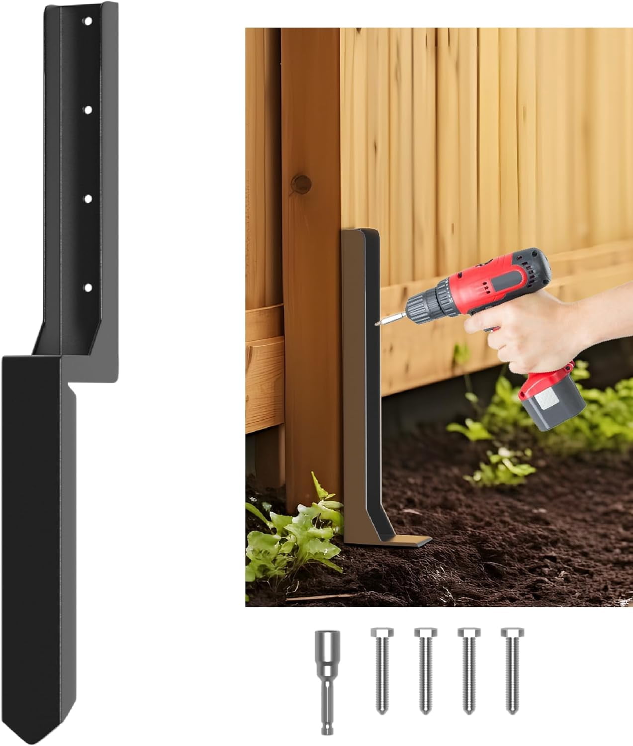 Garden Fence Post Repair Stakes,33.5inch Metal Sturdy Duty Ground Spike ...