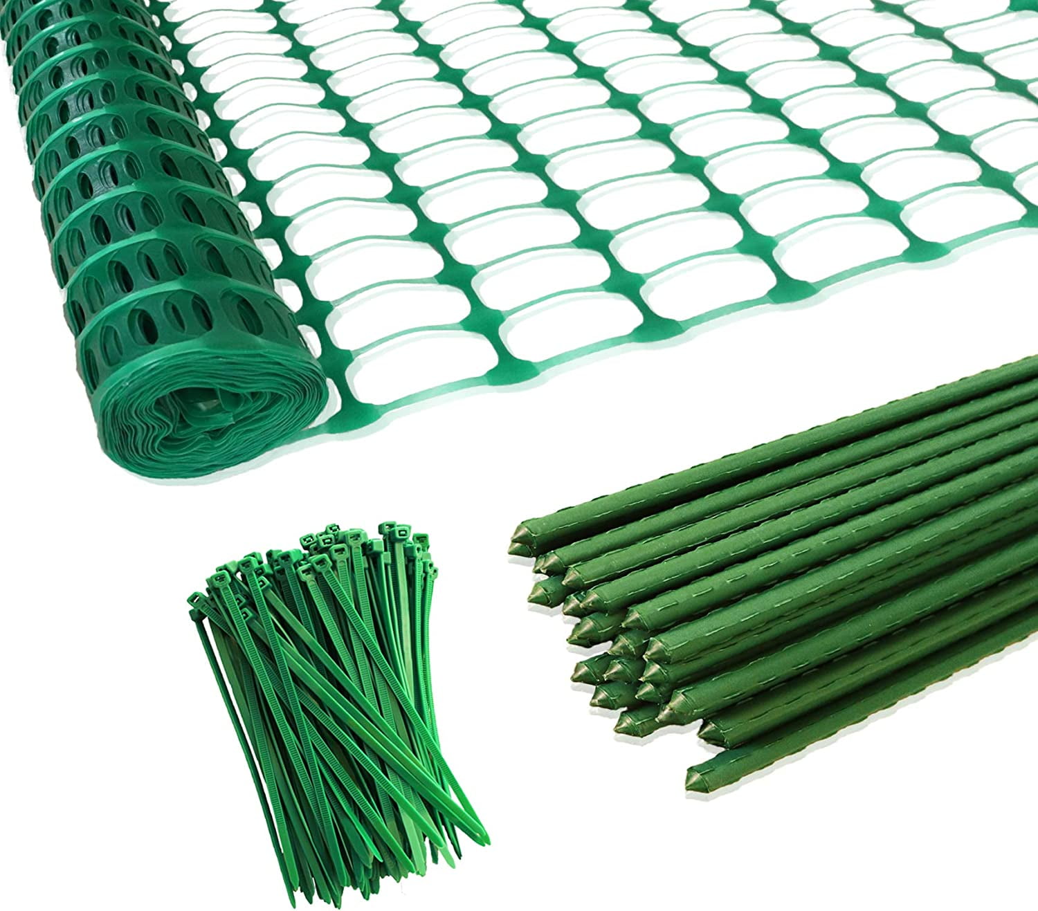 Green Plastic Garden Safety Fence with Barrier, 100ft x 40in + 25 Steel ...