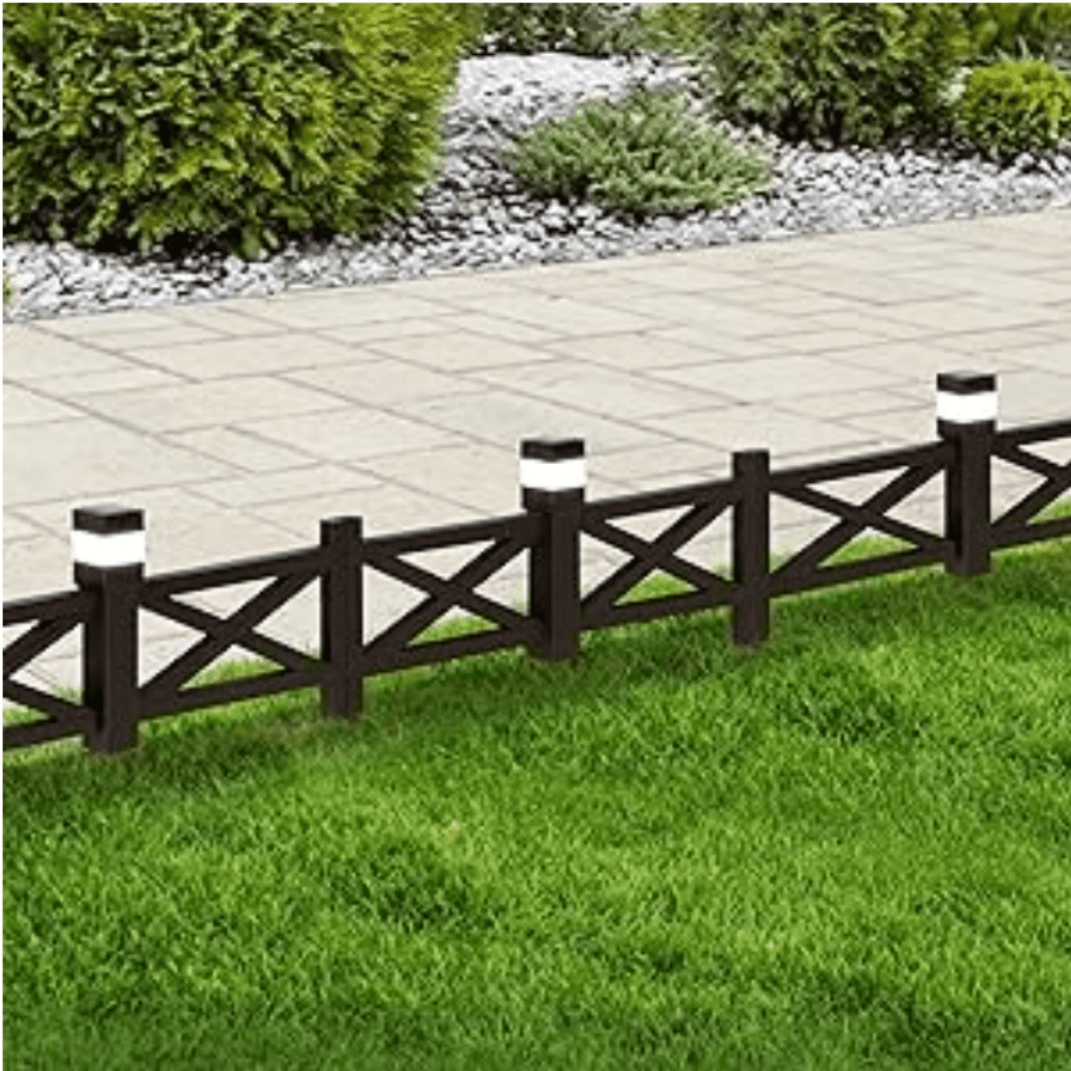 Garden Fence Solar Border Fencing with Waterproof LED Path Lights ...