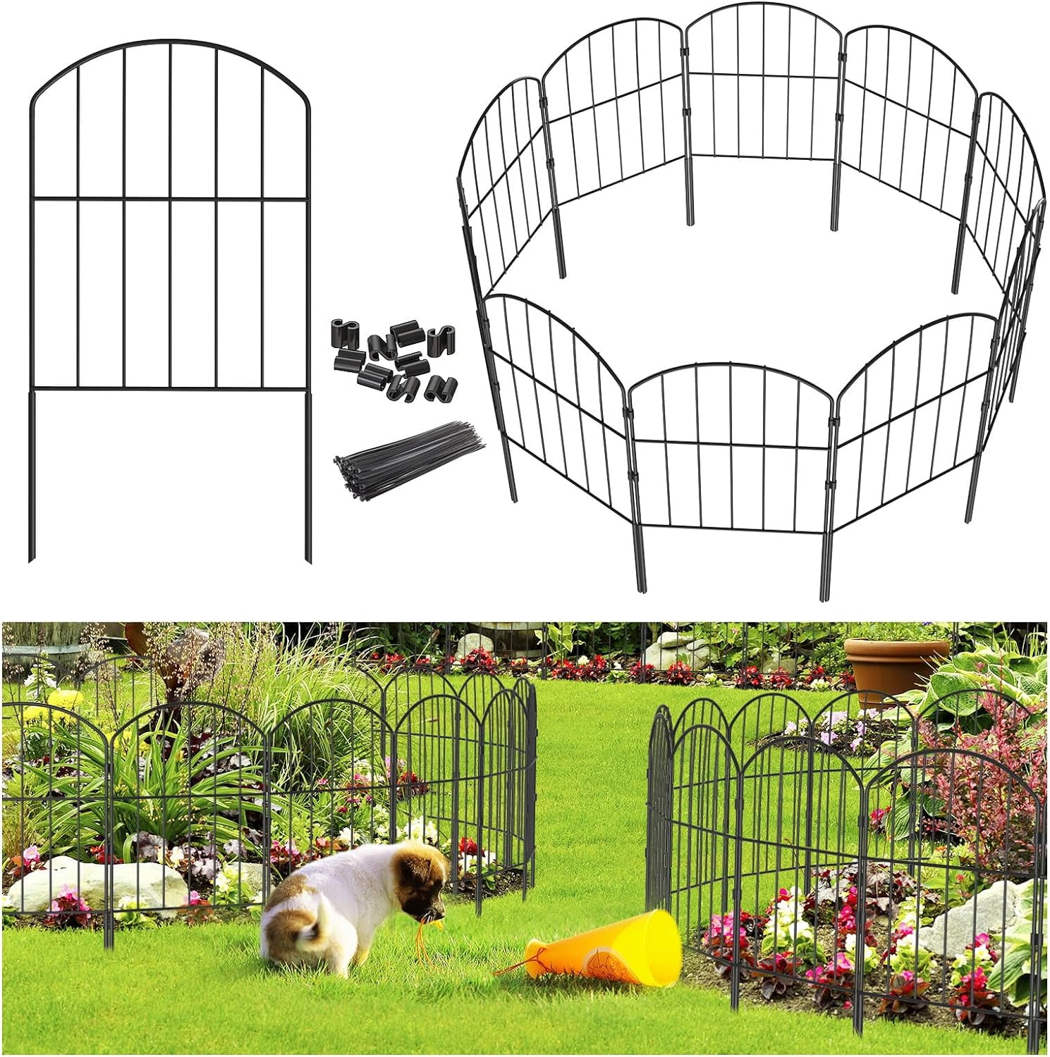 Garden Fence, Total 27ft(L) x 24in(H) Garden Fencing Animal Barrier, 25 ...