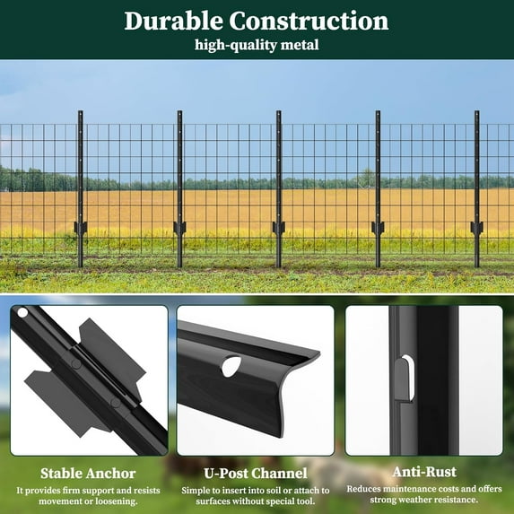 Garden Fence U-Posts 10 Pack – 5 Foot Heavy-Duty Metal Fence Stakes ...