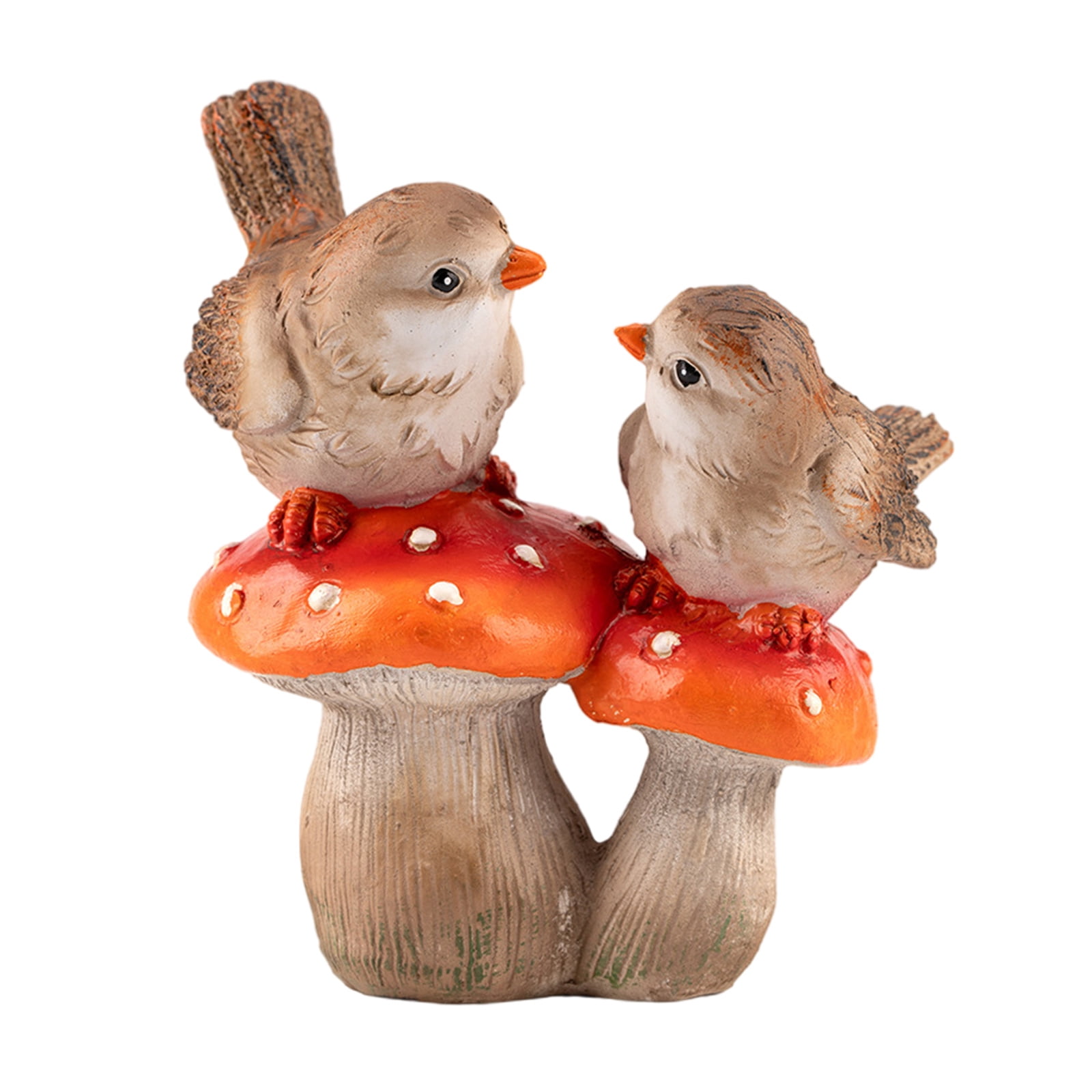 Garden Figurine Cute Birds Perched On Mushroom Sculpture Miniature ...