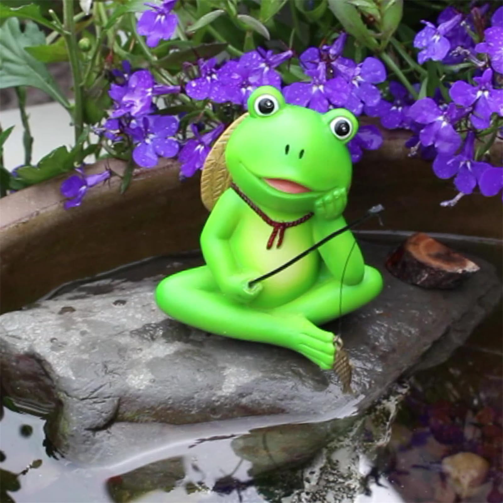 Garden Fishing Statue Figurines,Frog Fisher Statue Decor, Funny Green ...