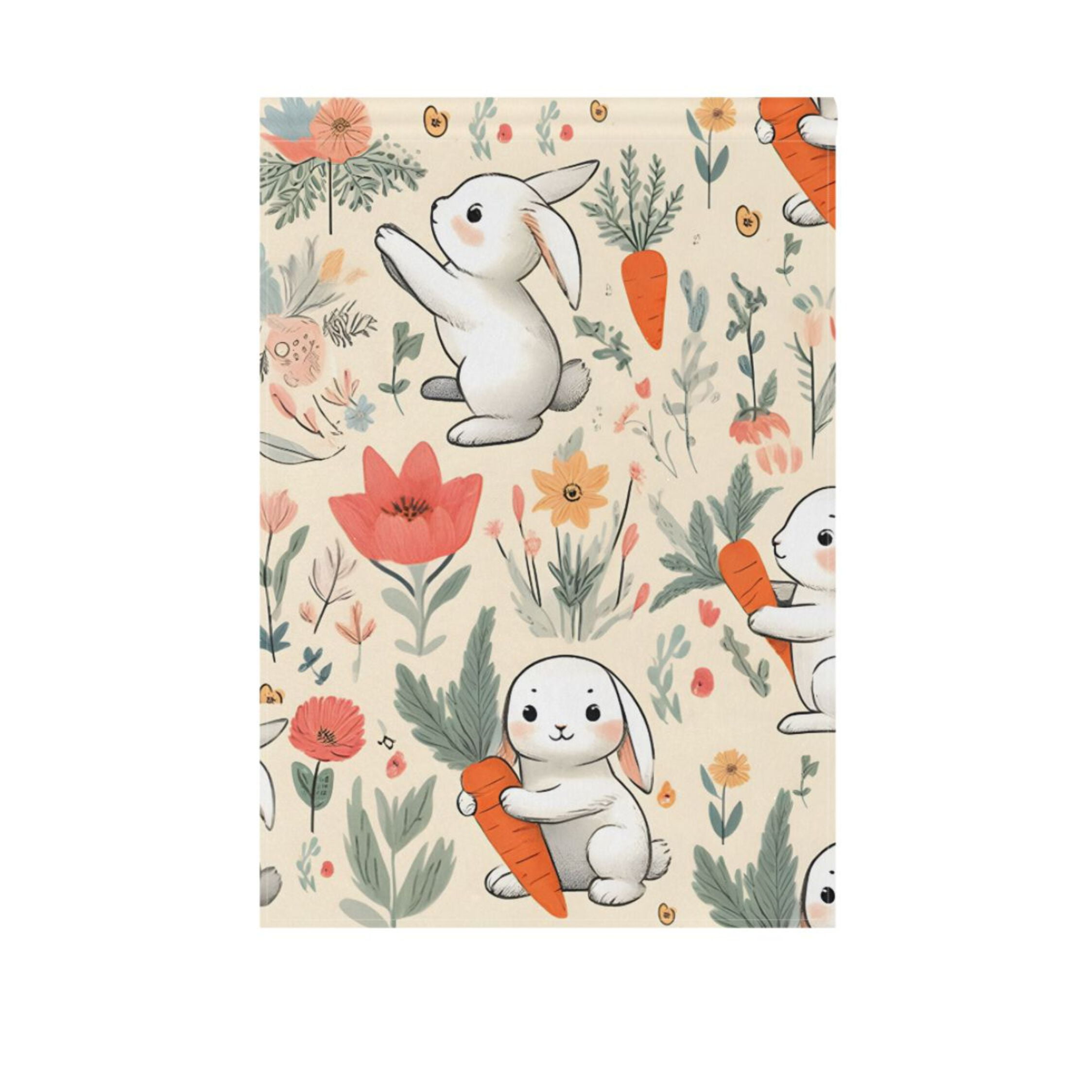 Garden Flag 12"x18" Cartoon Rabbit Carrot Flower Double-Sided Yard ...