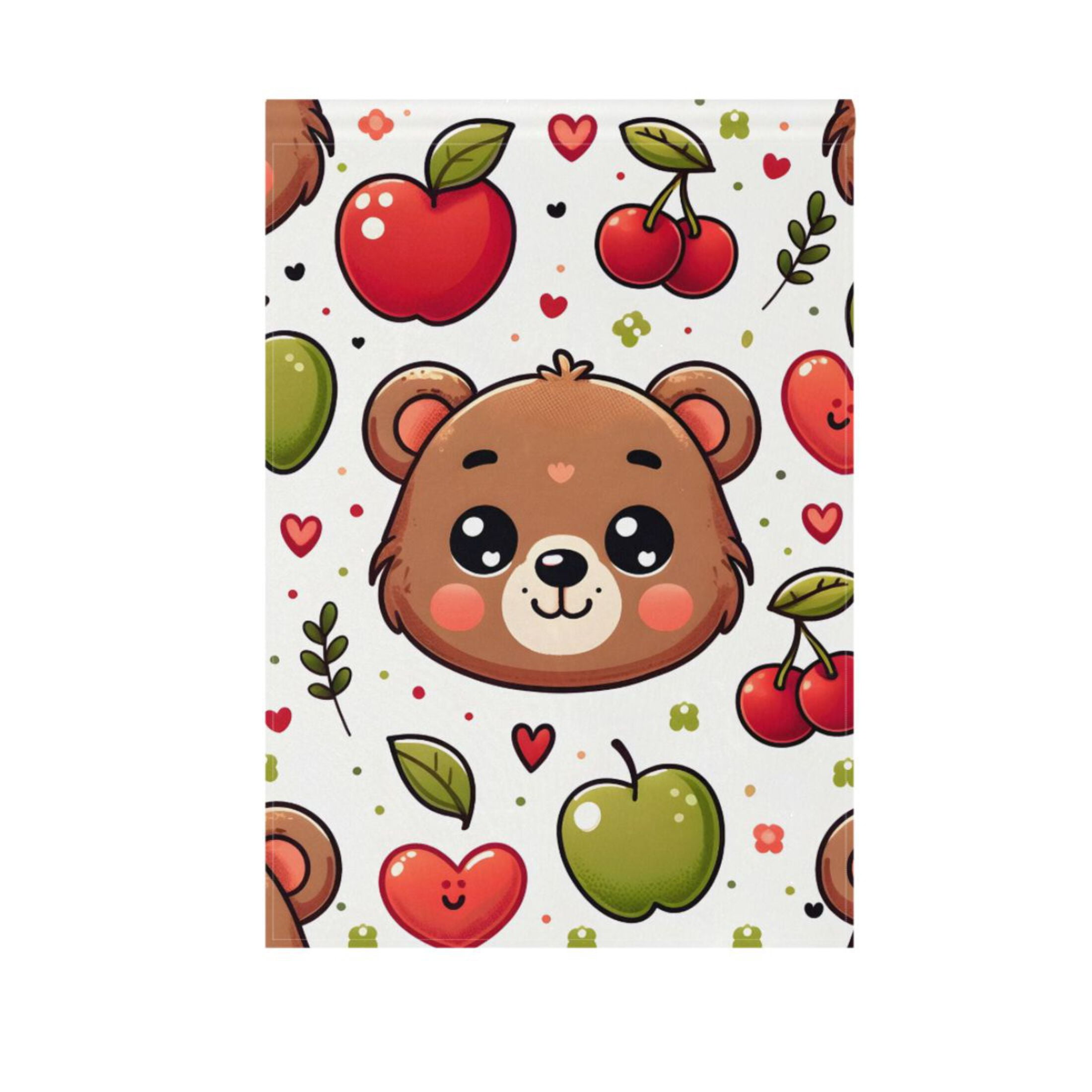 Garden Flag 12"x18" Cute Bear Face with Cherry Double-Sided Yard Flags ...