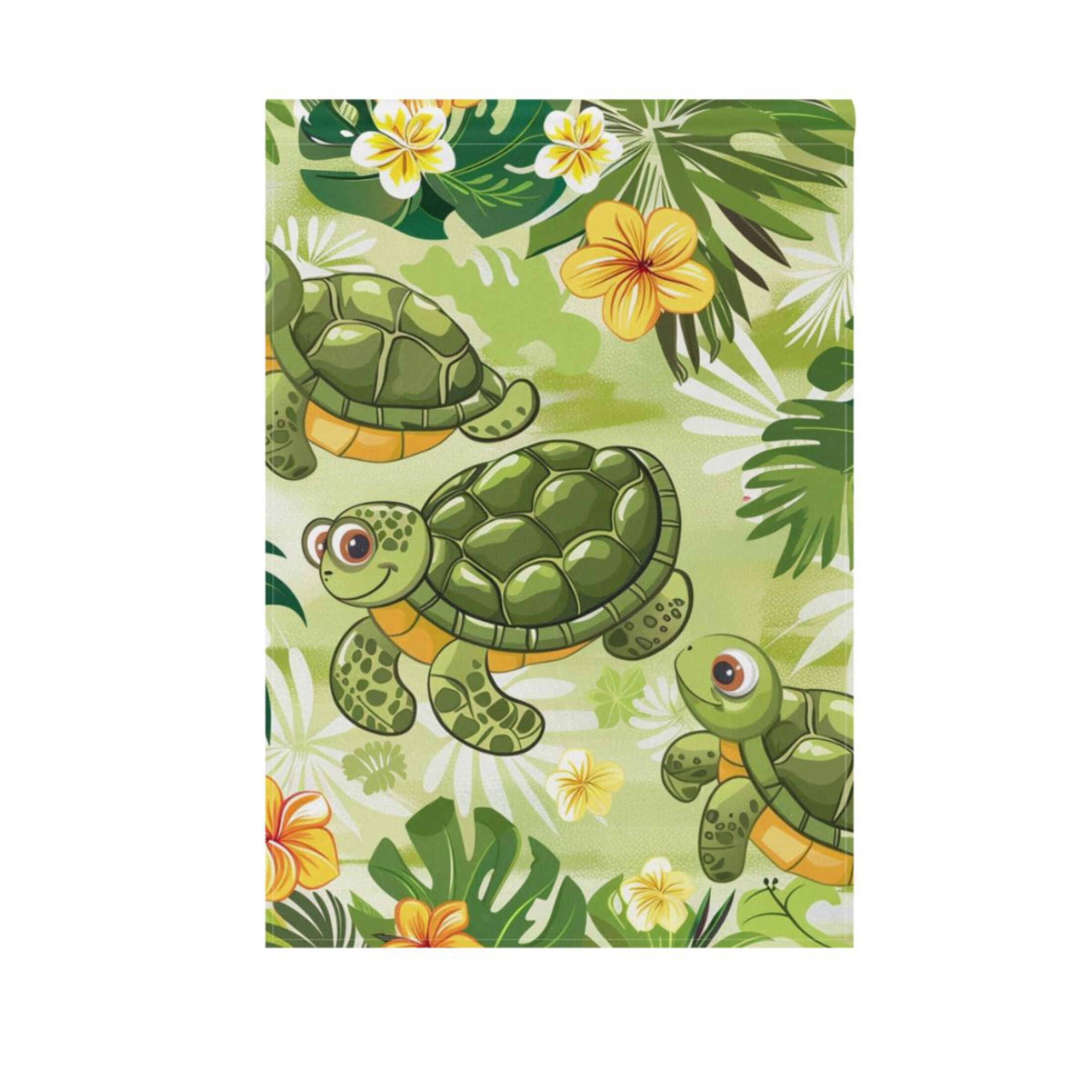 Garden Flag 12"x18" Cute Turtle with Leaves Double-Sided Yard Flags for ...
