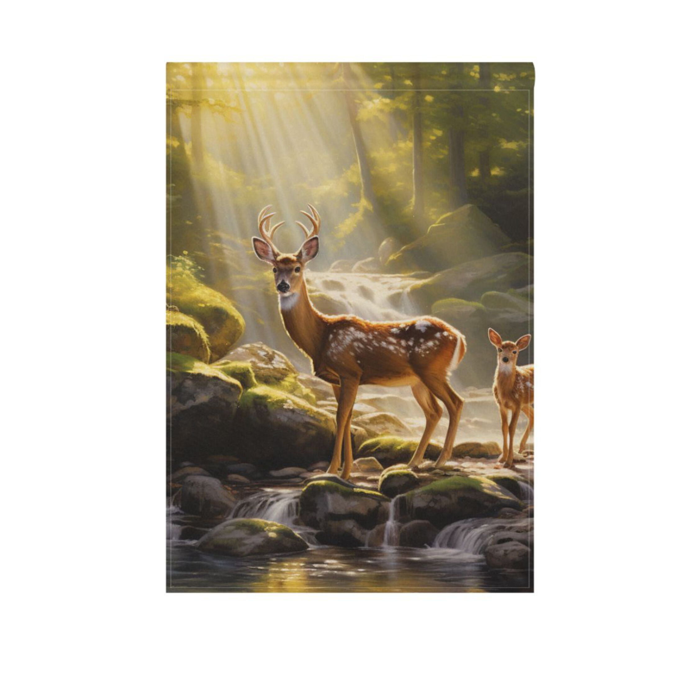Garden Flag 12"x18" Deer in Forest Double-Sided Yard Flags for Outside ...