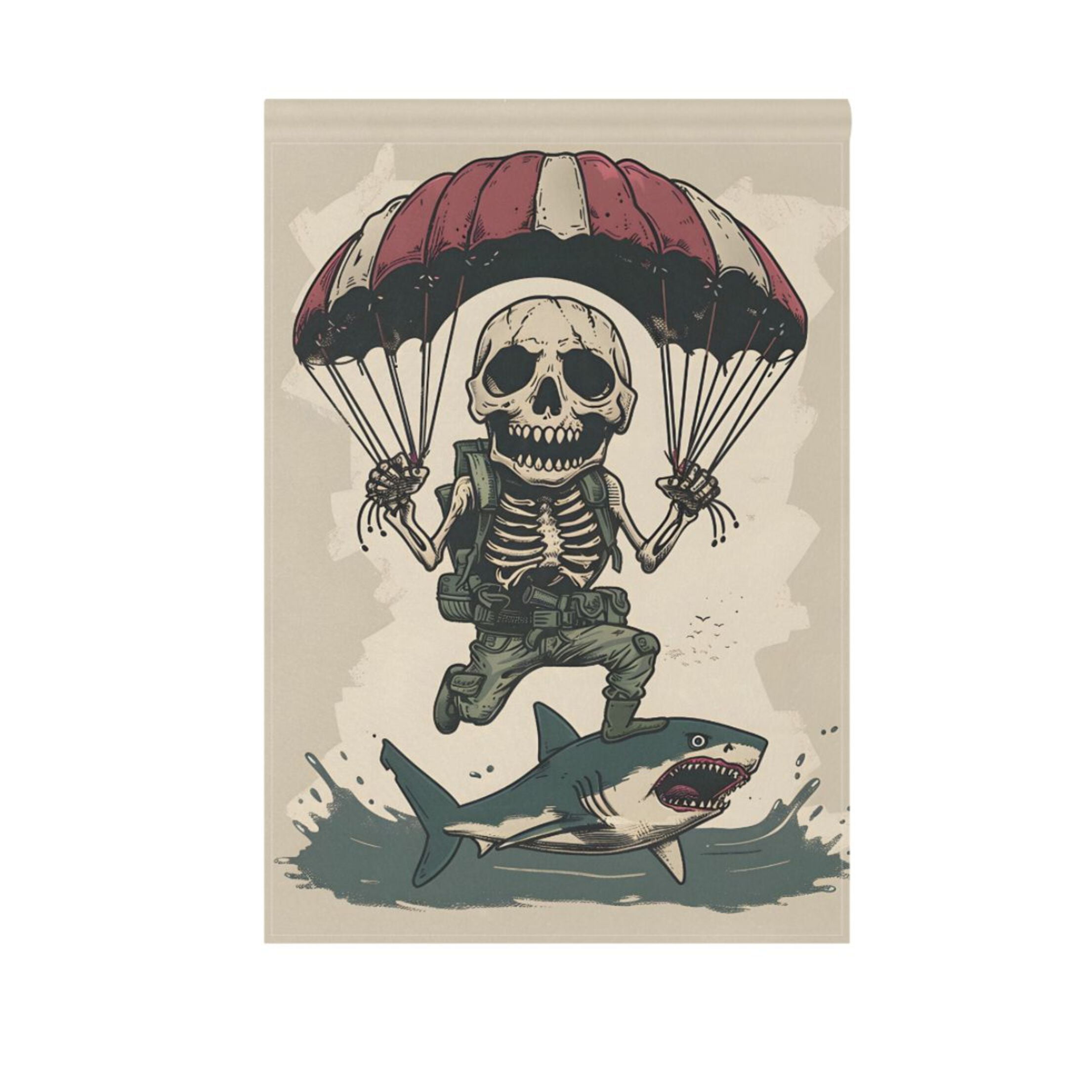 Garden Flag 28"x40" Cartoon Skeleton Paratrooper Stepping on Sharks ...