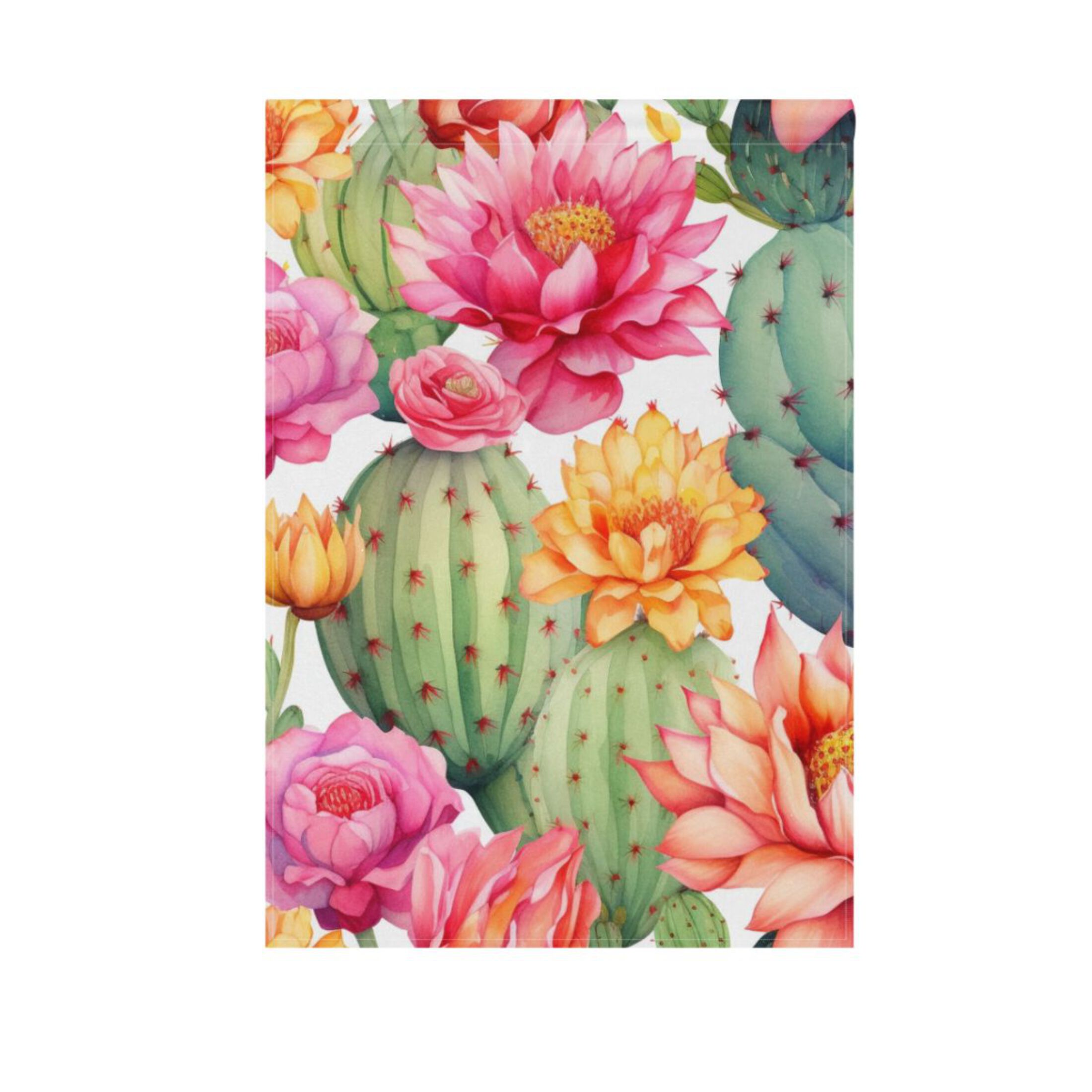 Garden Flag 28"x40" Watercolor Cactus and Flowers Double-Sided Yard ...