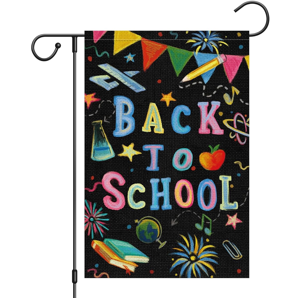 Garden Flag Back to School Fireworks Apple Pencil Crayon Flag Outdoor ...