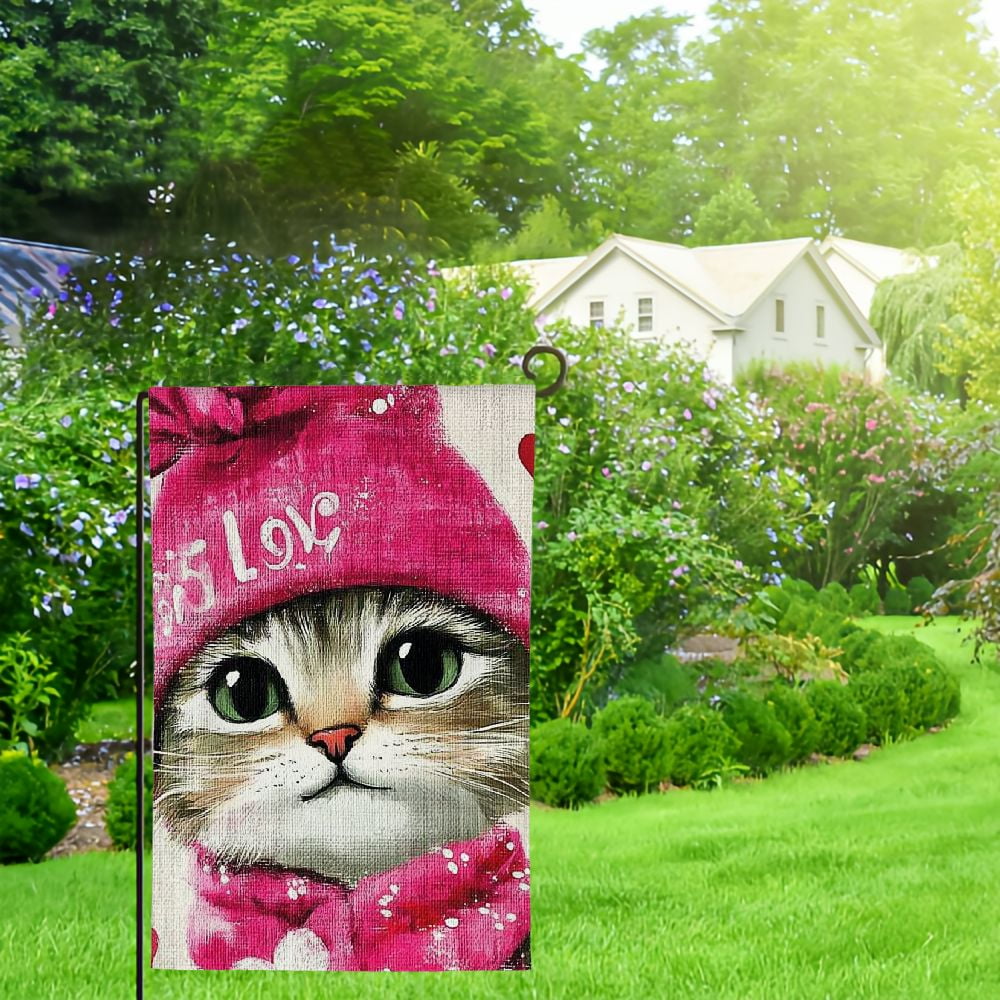 Garden Flag Cat with Hat Flag,Seasonal Outdoor Decor for Anniversary ...