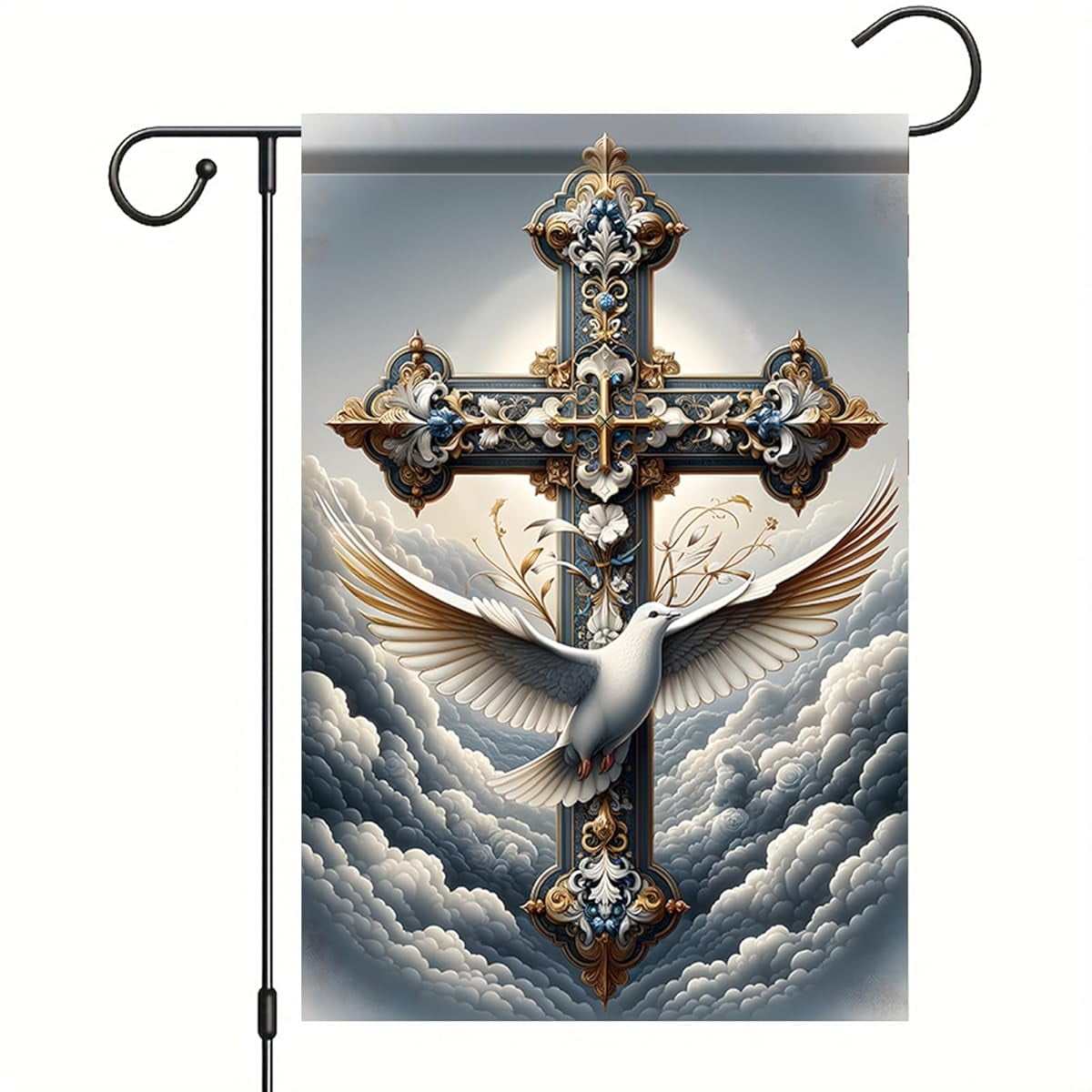 Garden Flag Christian Cross with Dove Clouds Flag Religious Outdoor ...