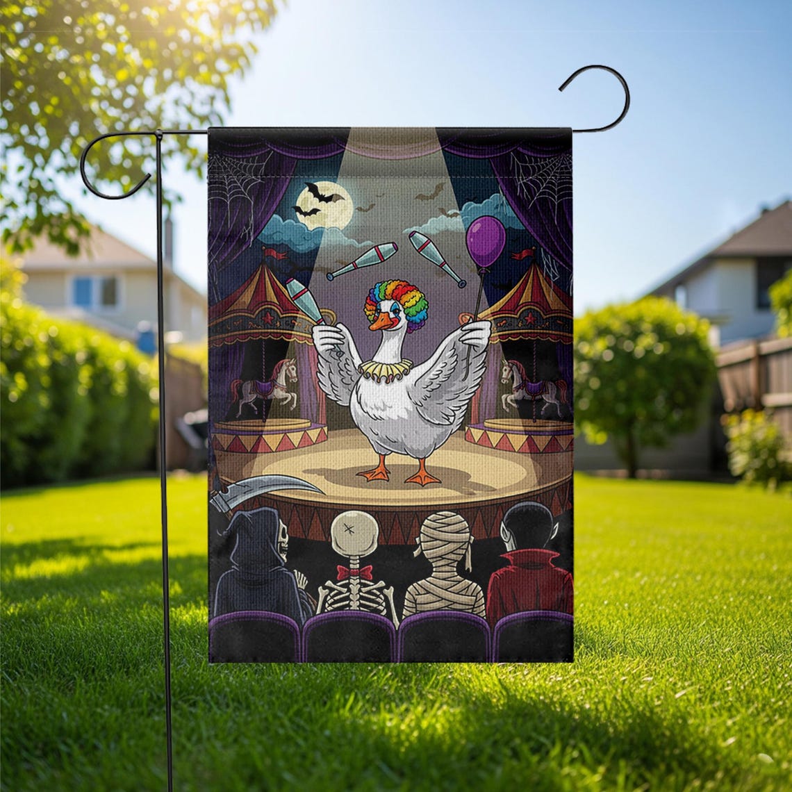 Garden Flag Clown Goose Winter Flag, Circus Skeleton Audience Decor ...