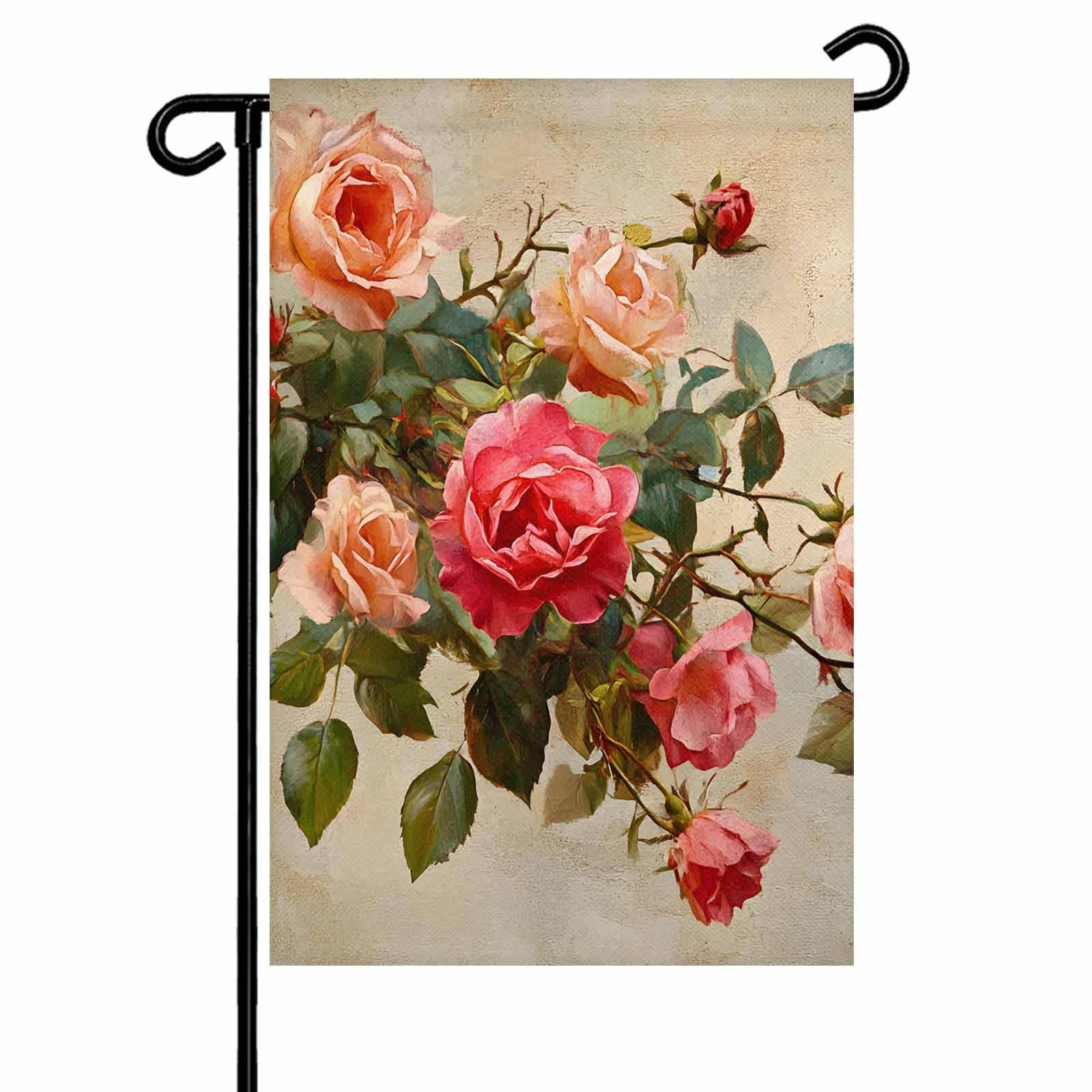 Garden Flag Double-Side Printed House Flag Pink Rose Yard Flag Retro ...