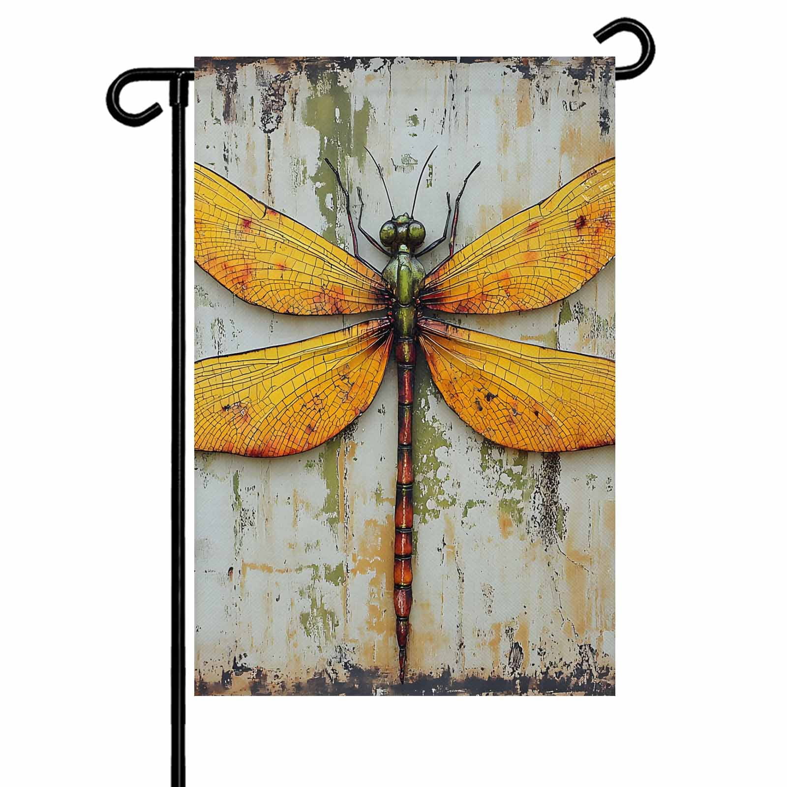 Garden Flag Double-Side Printed House Flag Watercolor Yellow Dragonfly ...