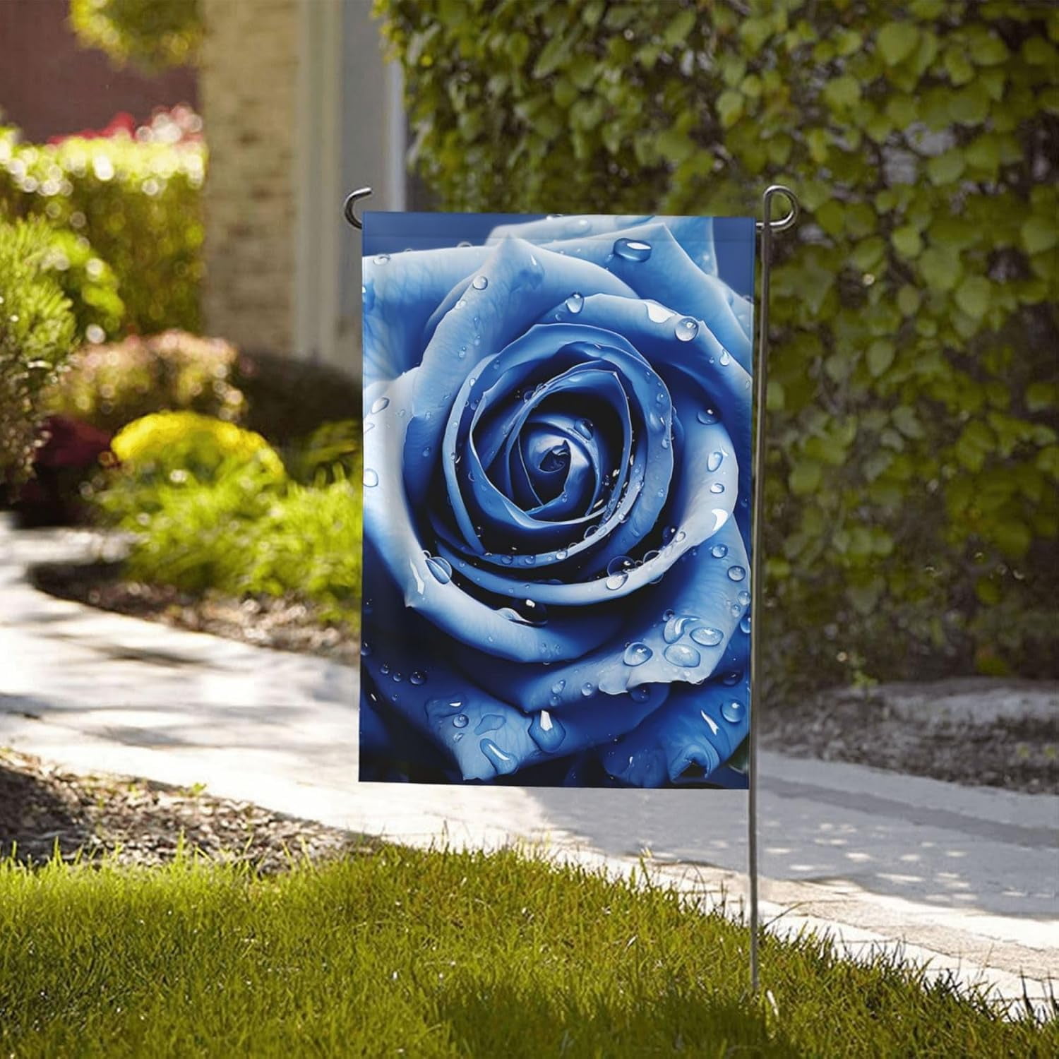 Garden Flag Double Sided Beautiful Blue Rose Illustration Outdoor Yard ...