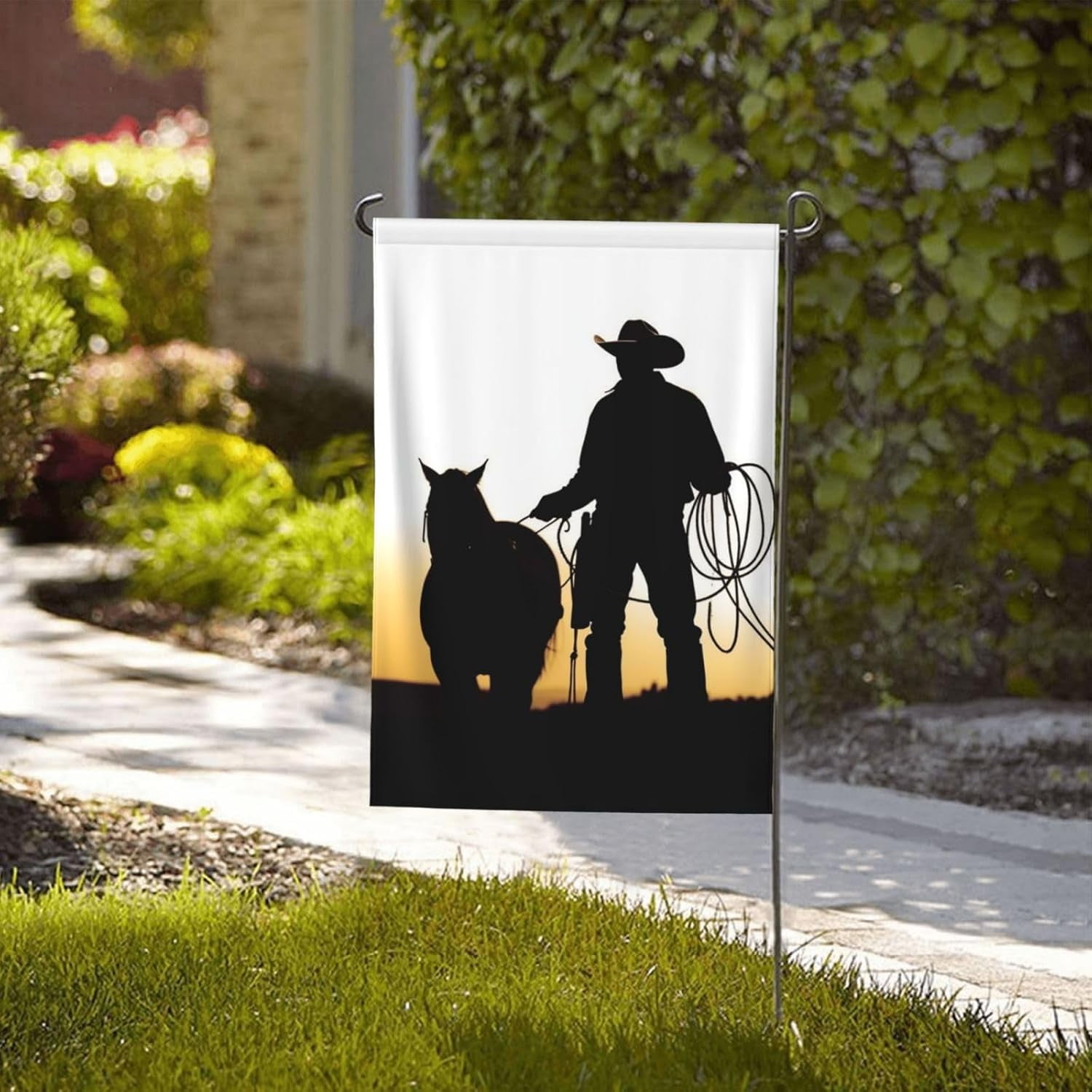 Garden Flag Double Sided Cowboy With Lasso Silhouette Outdoor Yard ...
