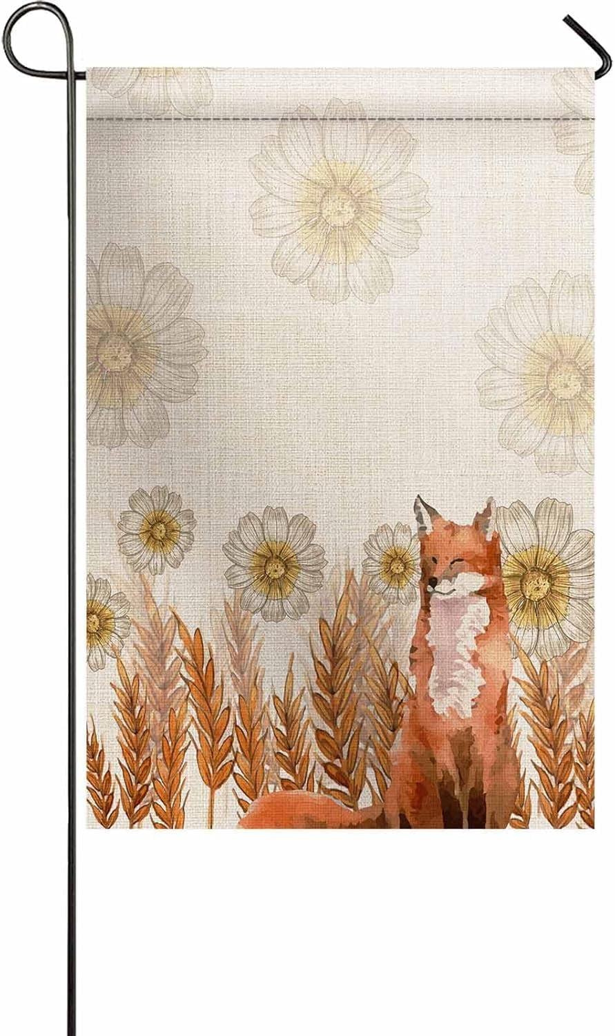 Garden Flag Double Sided Fall Rustic Watercolor Wheat Daisy Cute Fox ...