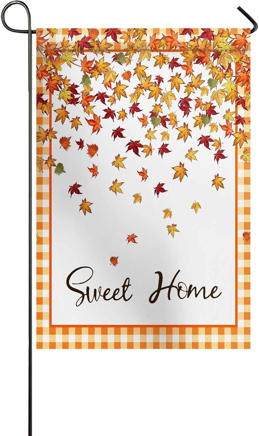 Garden Flag Double Sided Farmhouse Fall Plant Maple Leaf Checkered 28 ...