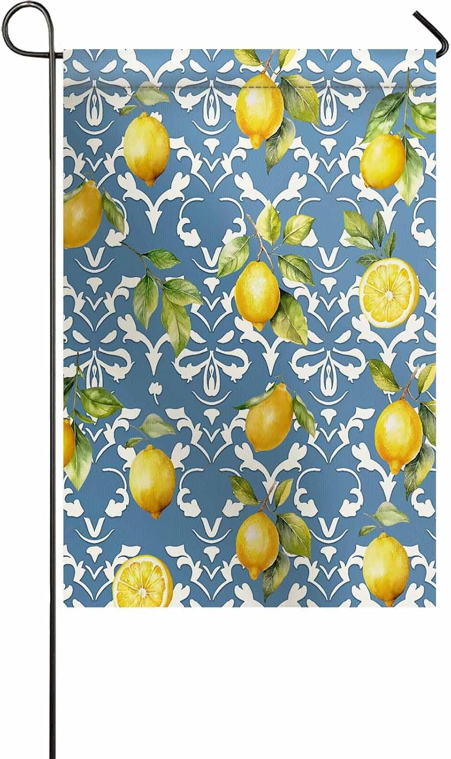 Garden Flag Double Sided Lemon with Leaves Floral Pattern Blue 12" x 18 ...