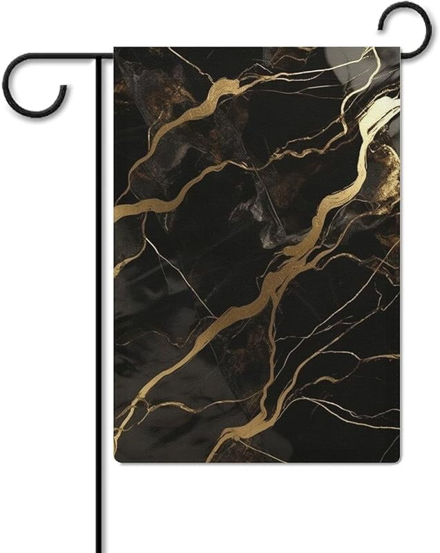 Garden Flag Double Sided Outdoor Black Gold Marble Flag 12*18 Inch ...