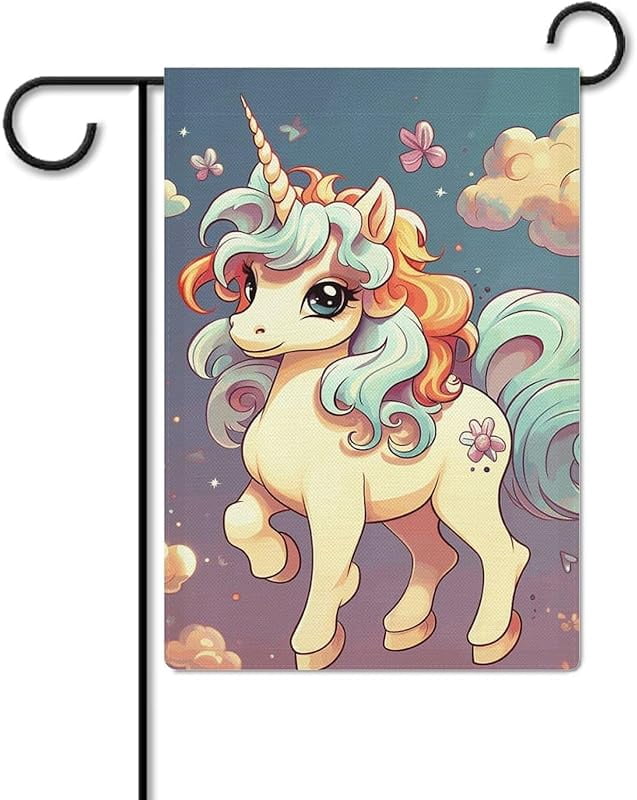 Garden Flag Double Sided Outdoor Cartoon Cute Horse Rainbow Flag 12*18 ...