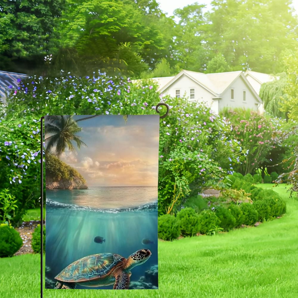 Garden Flag Double Sided Palm Trees And Sea Turtles Diving Underwater ...