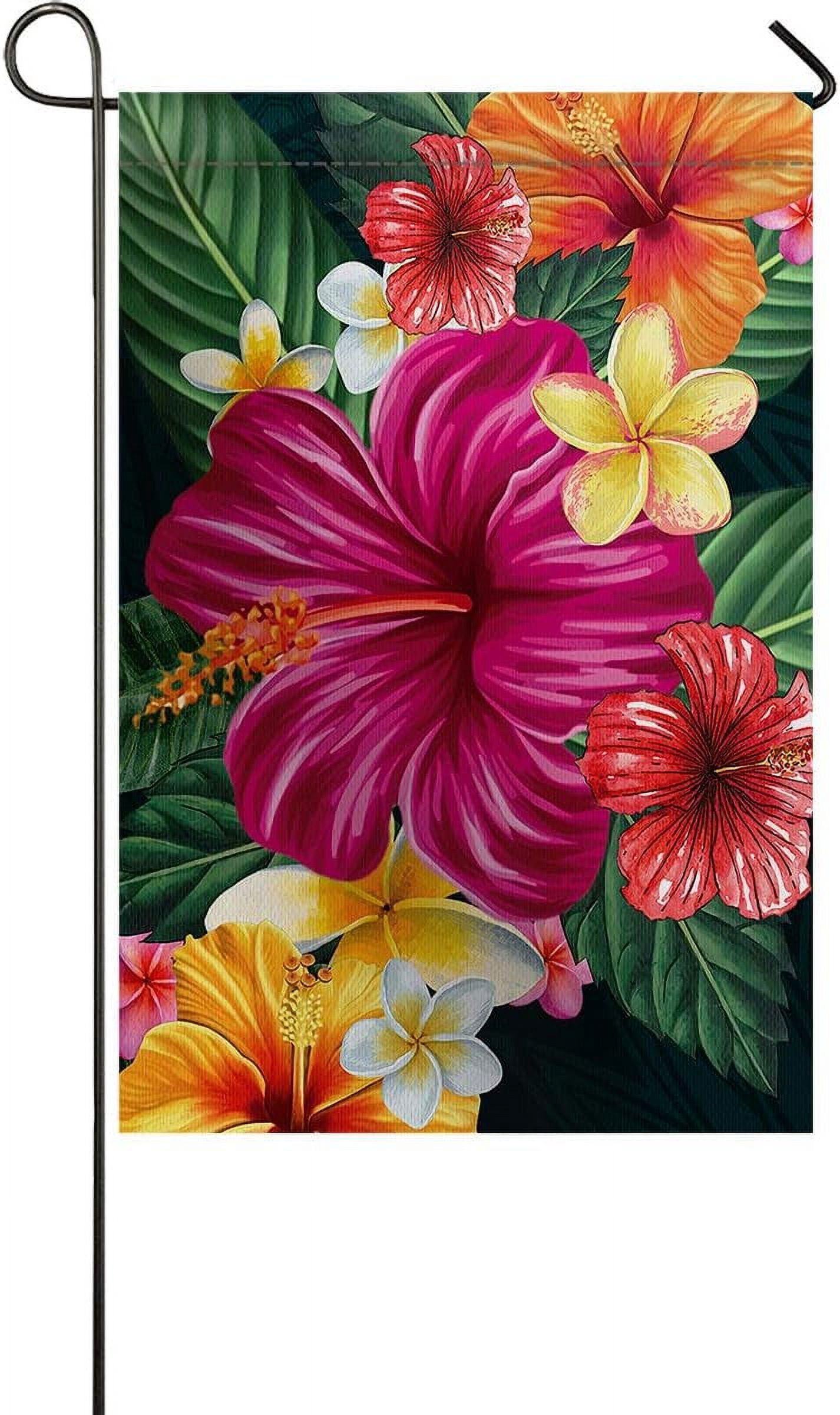 Garden Flag Double Sided Printed Red Hibiscus Flowers and Leaves Plants ...