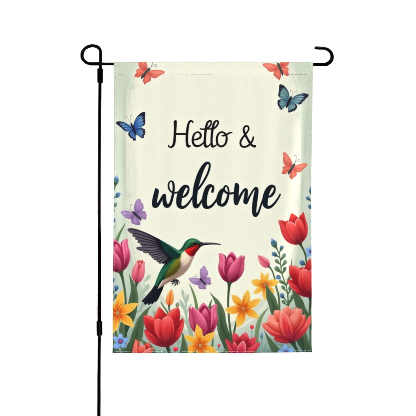 Garden Flag Double Sided Watercolor Butterfly Colorful Flower Yard Flag ...