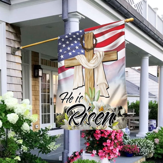 Garden Flag Easter Jesus He Is Risen On American, Resurrection, 12x18 ...