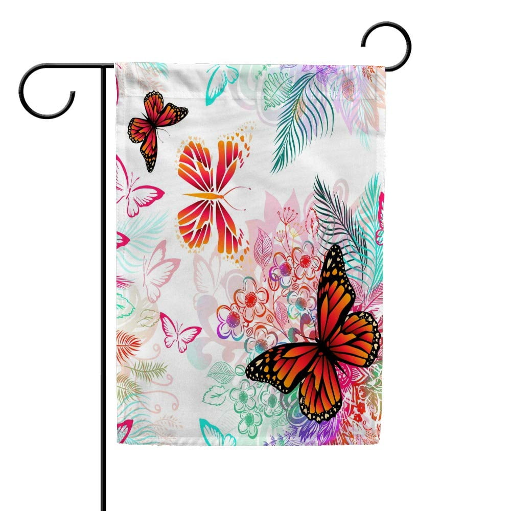Garden Flag Flower Abstraction Butterflies Welcome Decorative Yard Flag ...