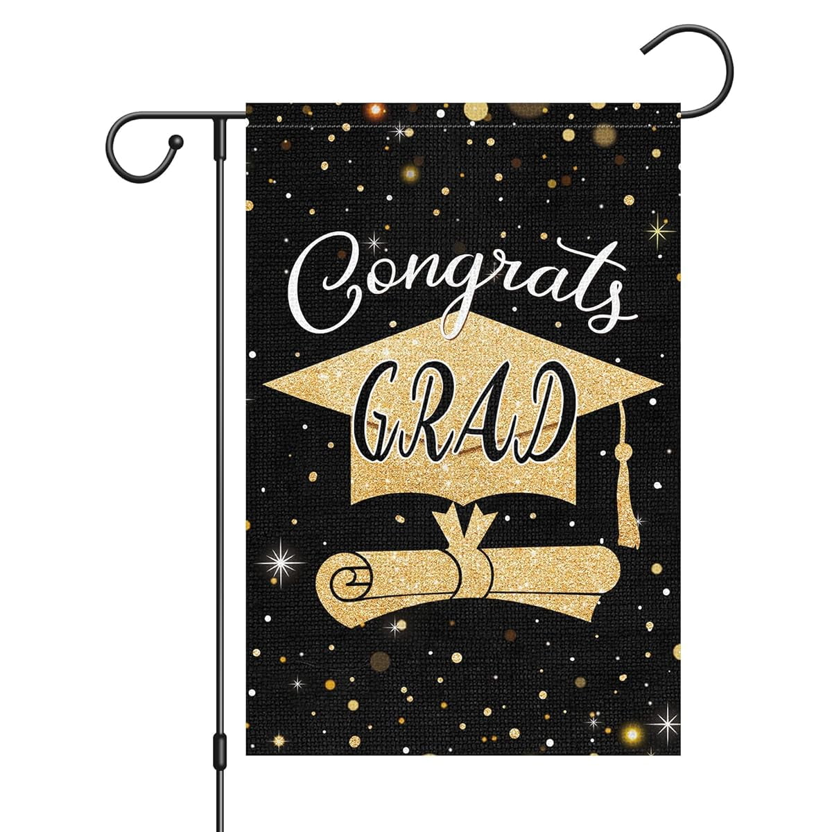 Garden Flag Graduation Congrats Grad Flag, Black Gold Celebration ...
